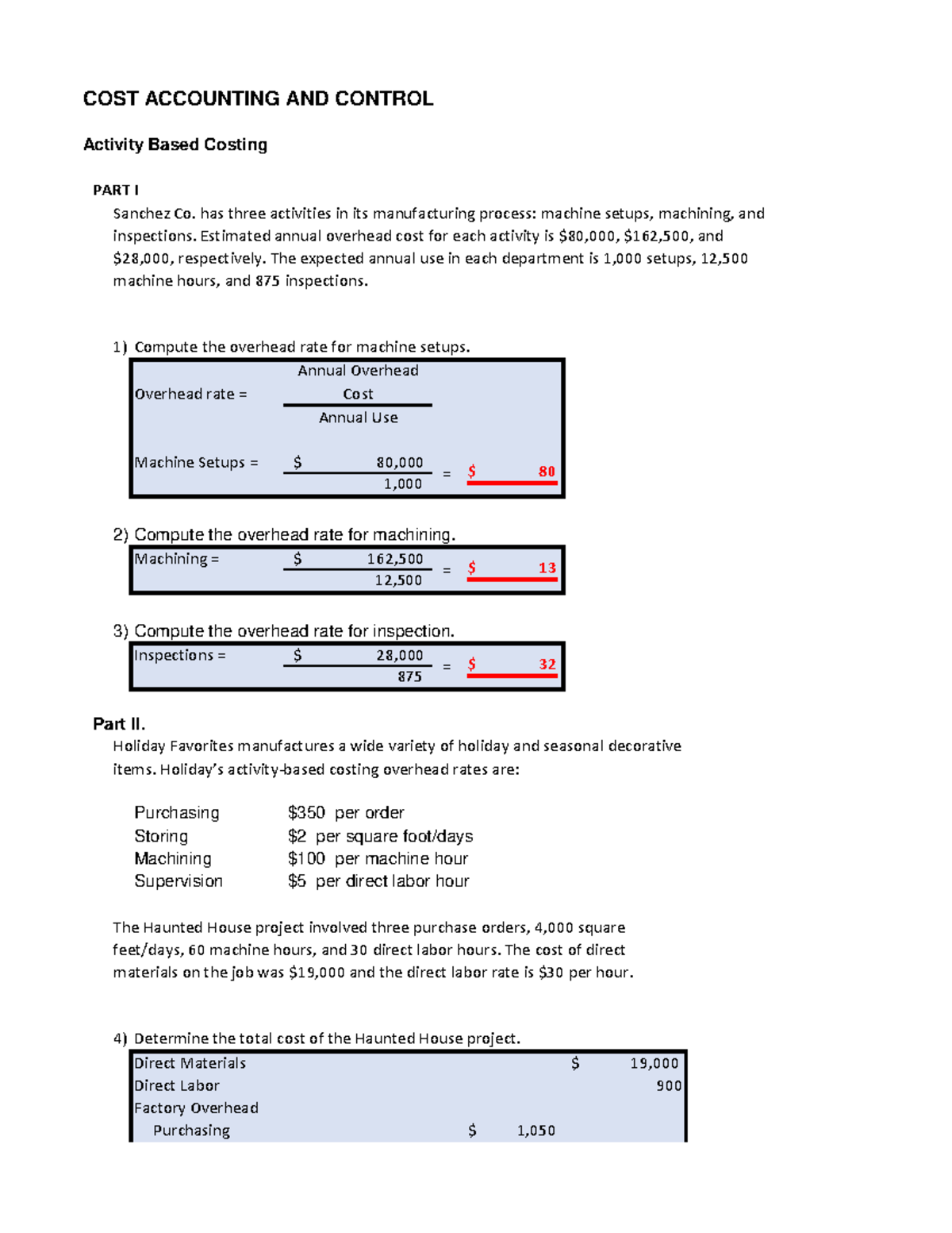 Activity Based Costing Cost Accounting And Control Activity Based Costing Part I Compute The