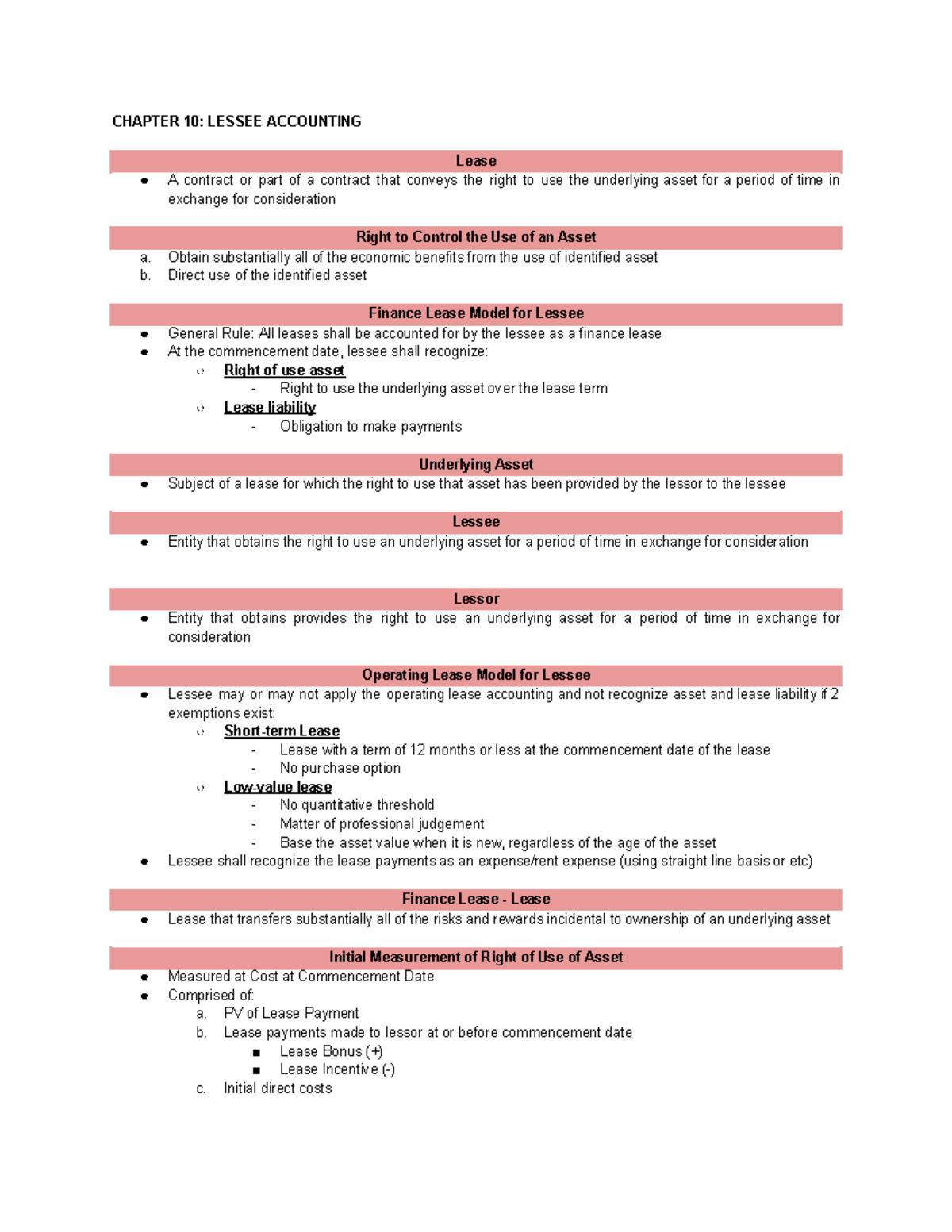 CHAPTER 10: LESSEE ACCOUNTING & TIME VALUE OF MONEY Concepts - Studocu