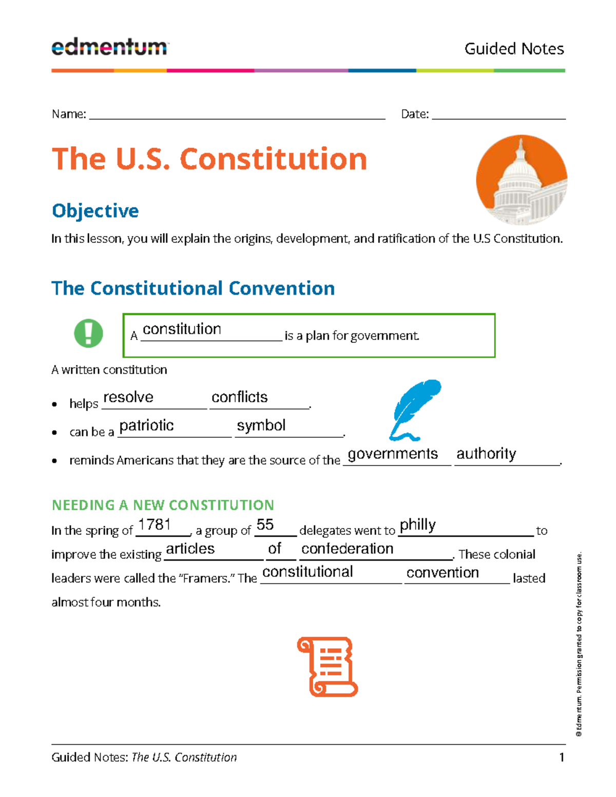 Guided Notes: Civics 1.03 - Understanding the U.S. Constitution - Studocu