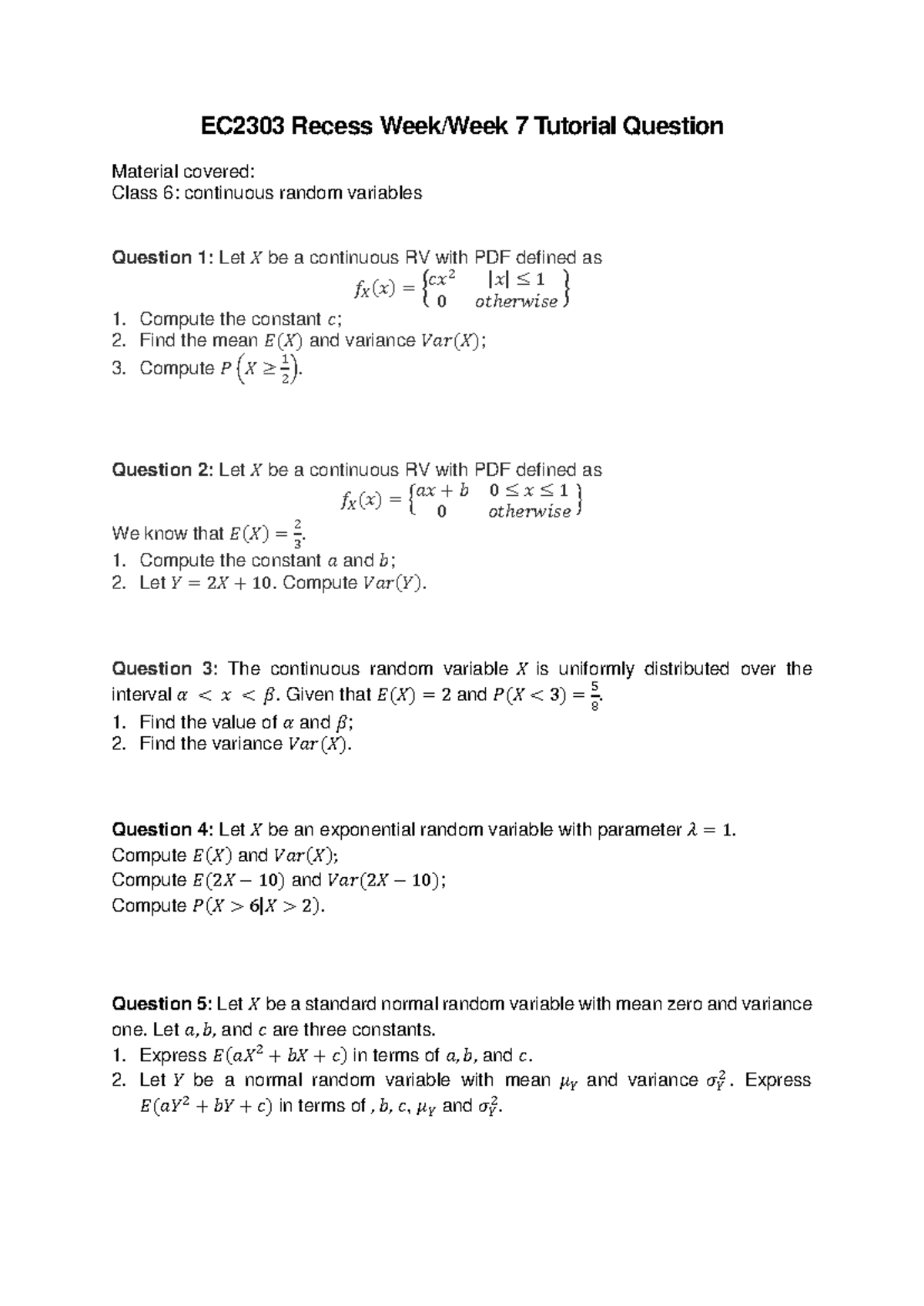 EC2303 recess week tutorial - EC2303 Recess Week/Week 7 Tutorial ...