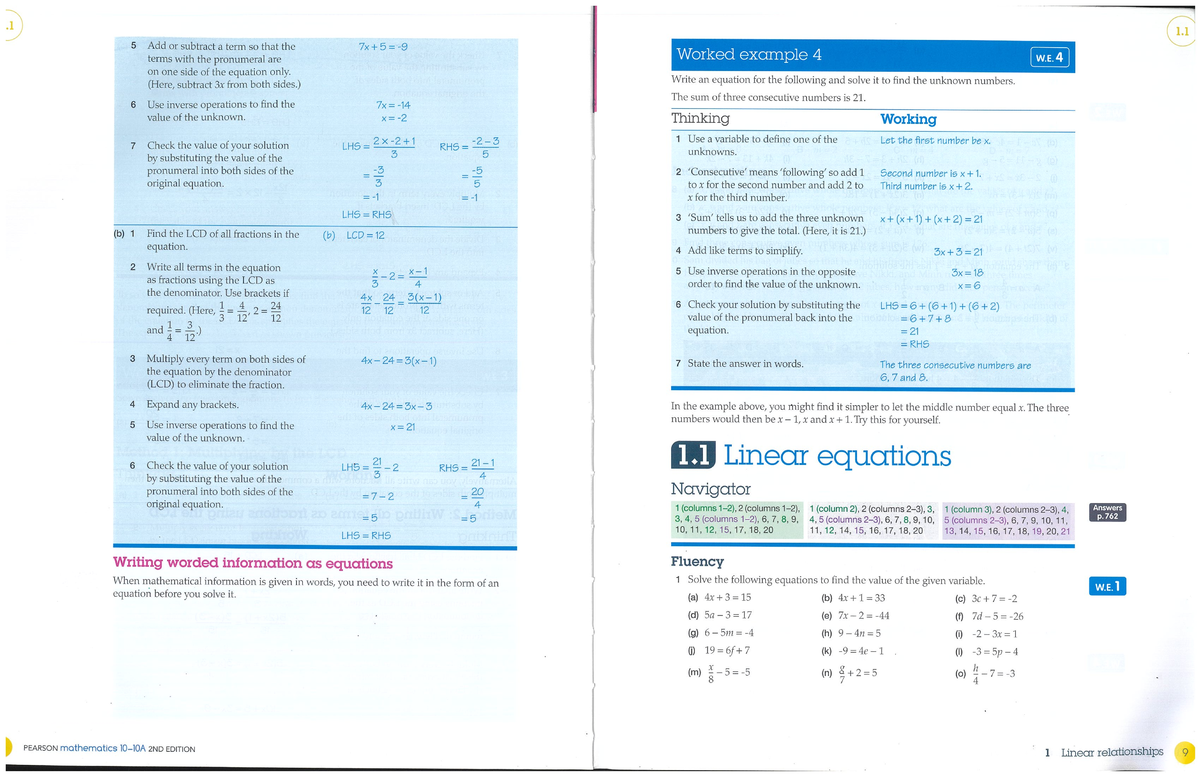 P10 e1.1 Quiz: Solving Linear Equations and Finding Unknowns - Studocu