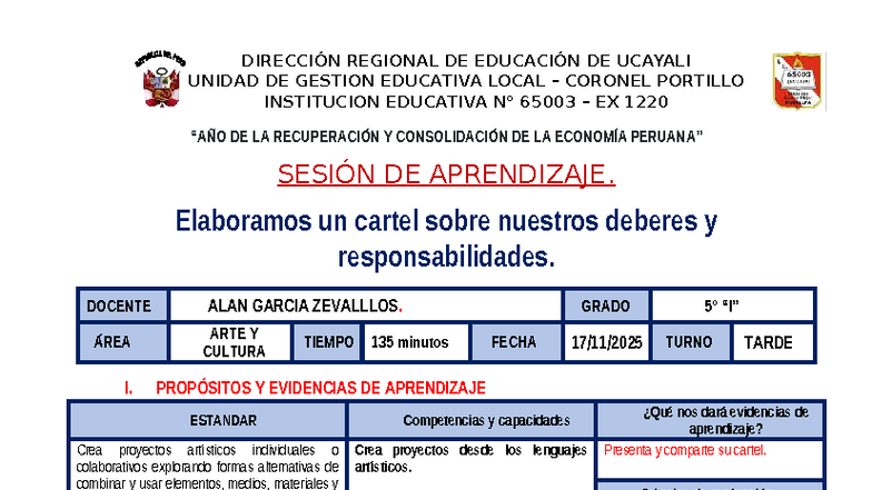 Sesión de Aprendizaje: Creación de Carteles sobre Deberes y ...