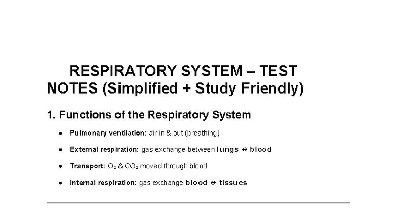 🌬️ Respiratory System – TEST Notes (Simplified Study Guide) - Studocu