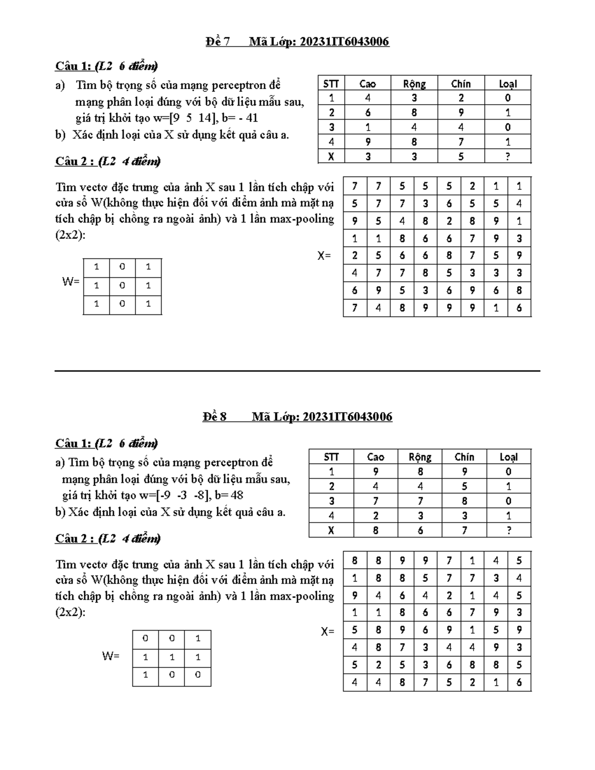 Đề Kiểm Tra TX 2 Mã Lớp: 20231IT6043006 - Mạng Perceptron - Studocu