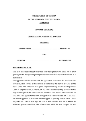 Affidavit in support injunction - THE REPUBLIC OF UGANDA IN THE CHIEF ...