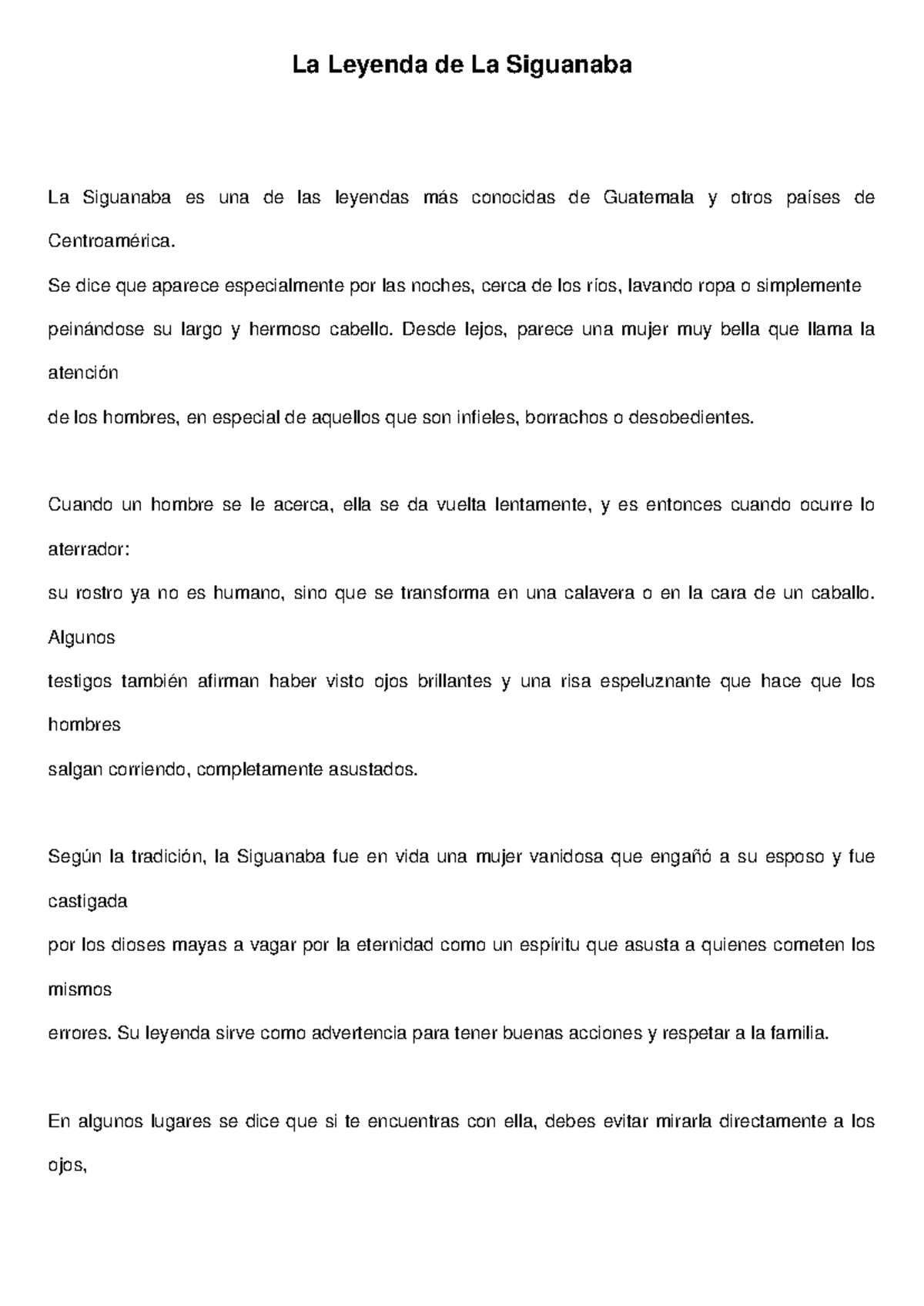 Leyenda de La Siguanaba: Un Análisis Extendido - Studocu