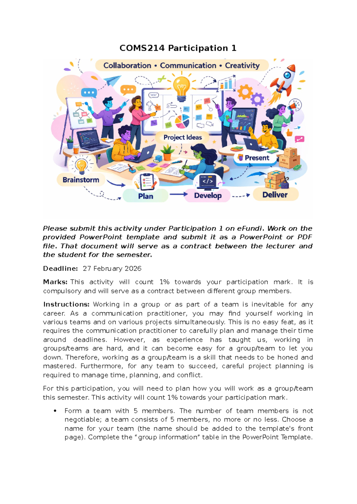 COMS214 Participation 1 - Group Formation & Communication Plan - Studocu