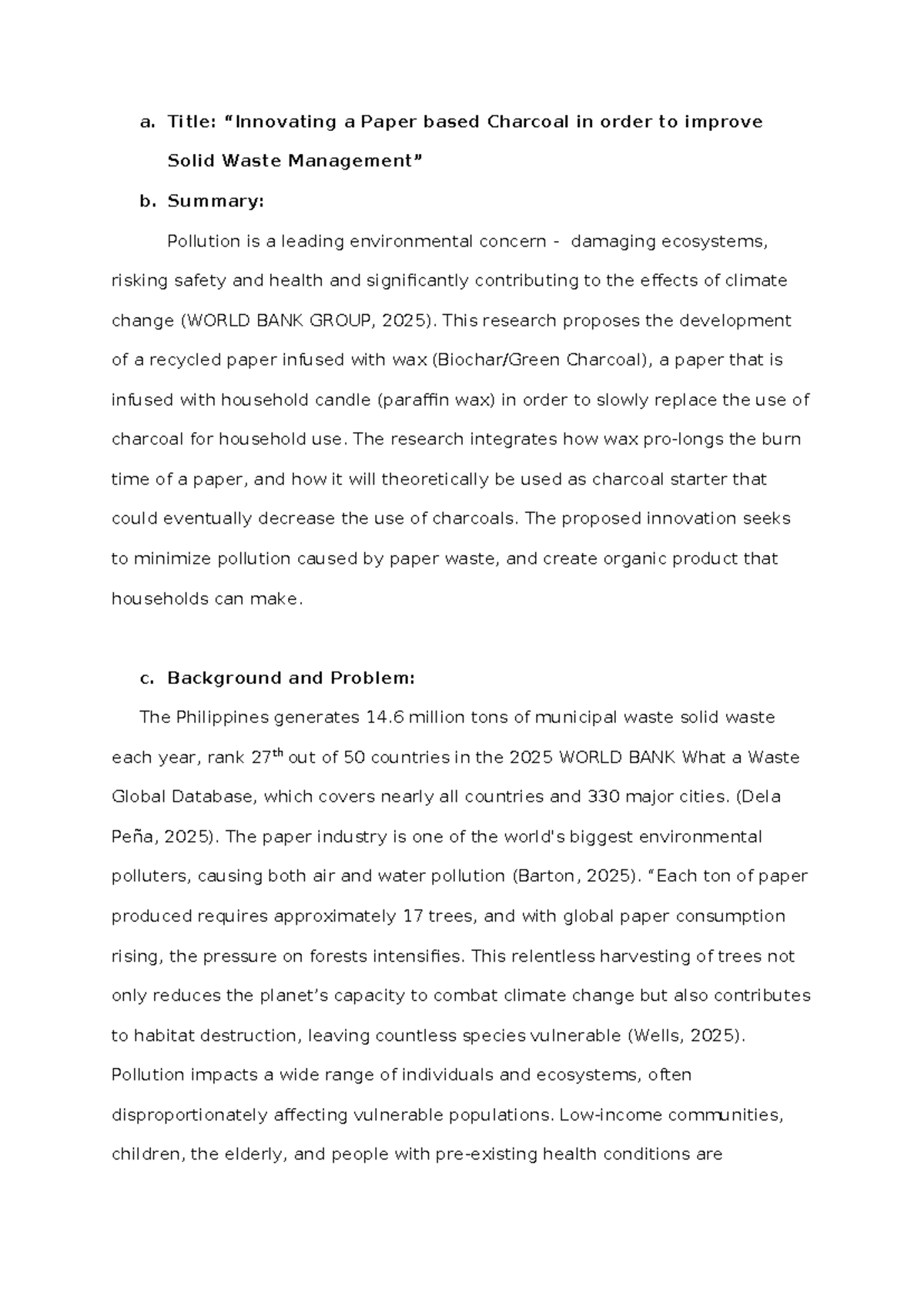 Title: Research Proposal: Paper-Based Charcoal for Waste Reduction ...