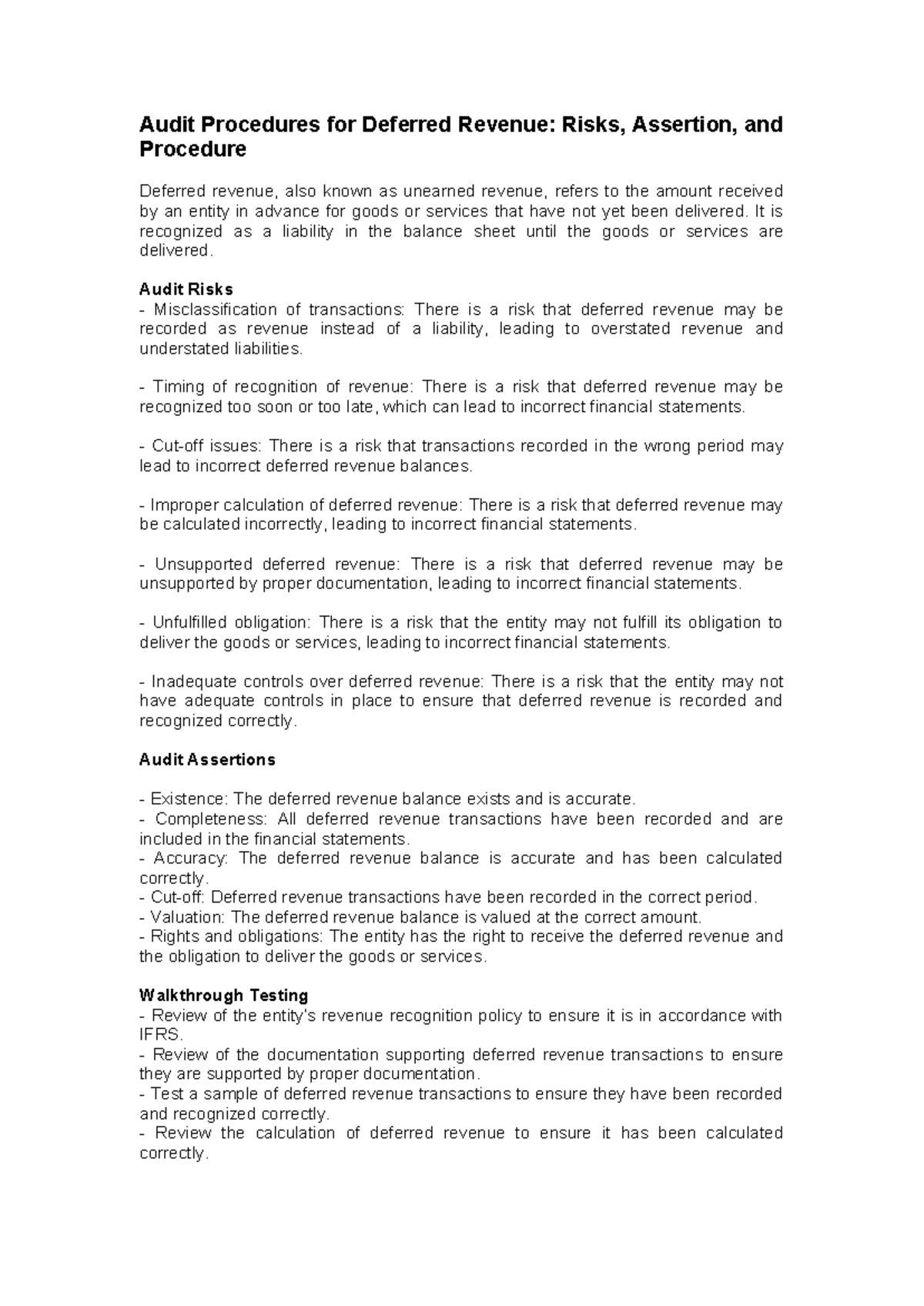 Audit Procedures for Deferred Revenue: Risks & Assertions Analysis ...
