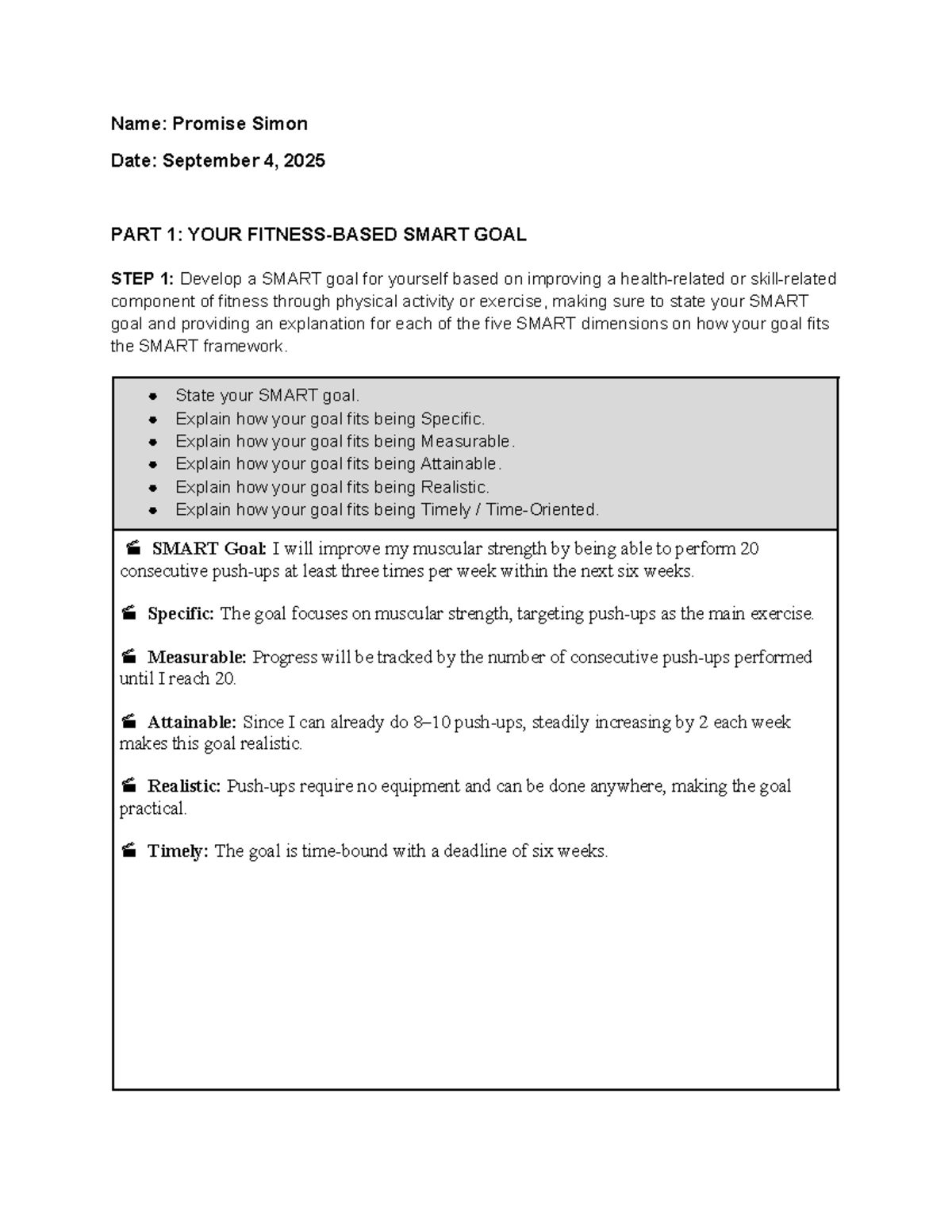 Health & Fitness SMART Goal Plan: Touchstone 3 (HFW 101) - Studocu