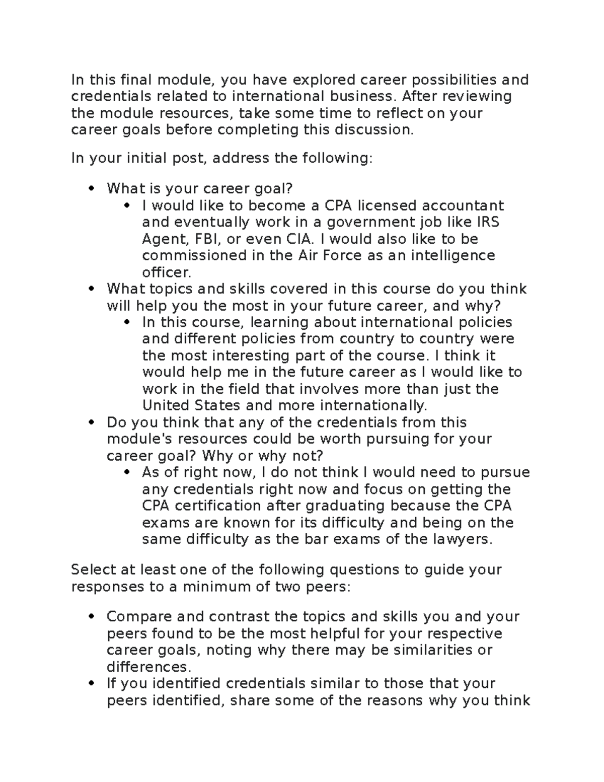 INT 220 Module 8 Career Goals Discussion Reflections - Studocu