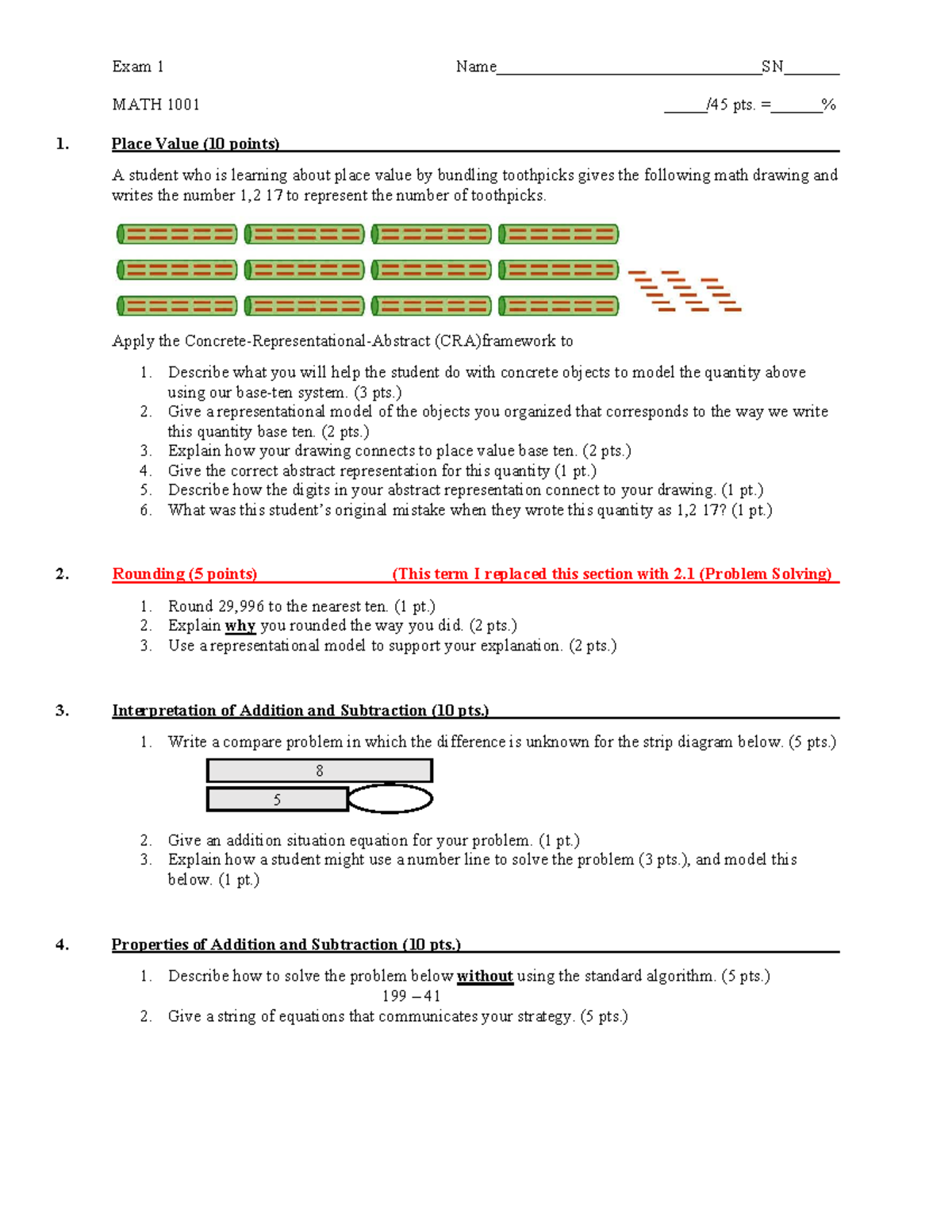 MATH 1001 Exam 1: Exploring Place Value & Operations Using CRA ...