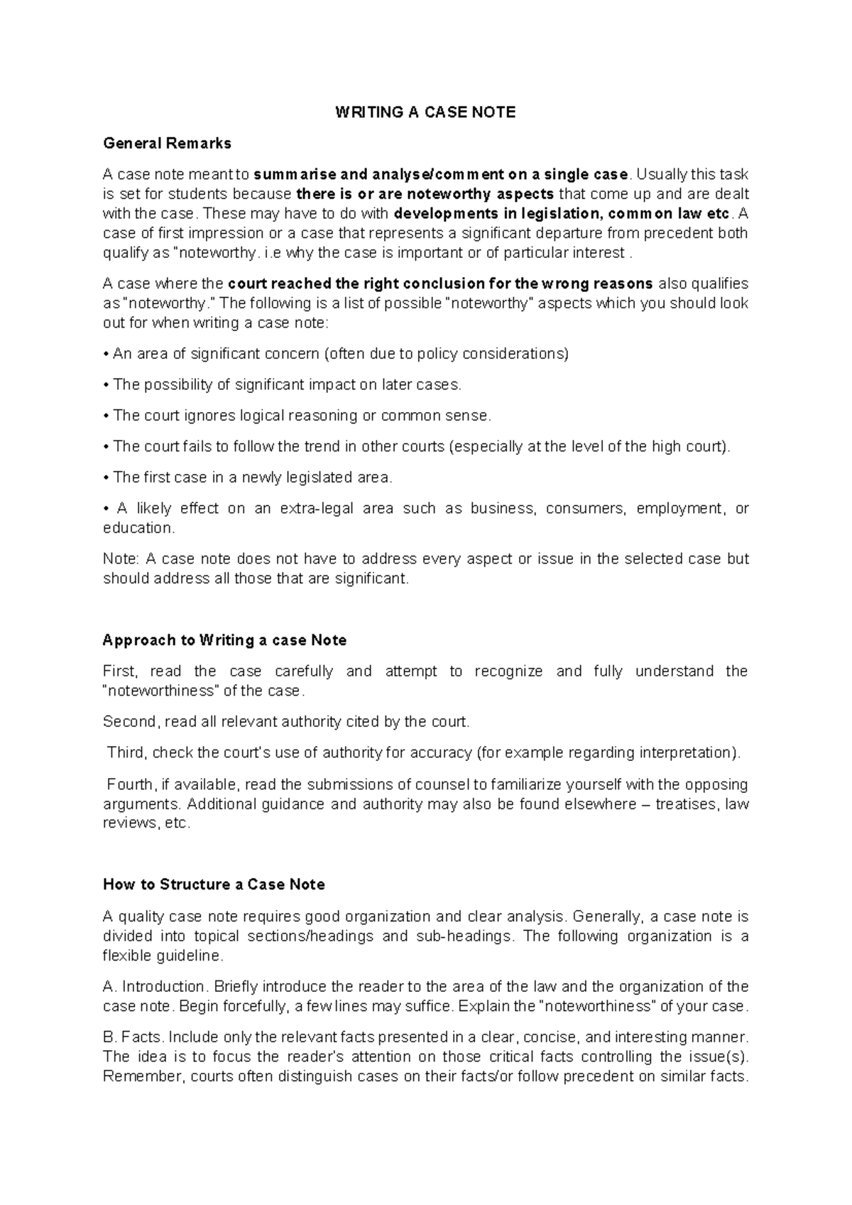 Writing a Case Note: Essential Guidelines and Structure - Studocu