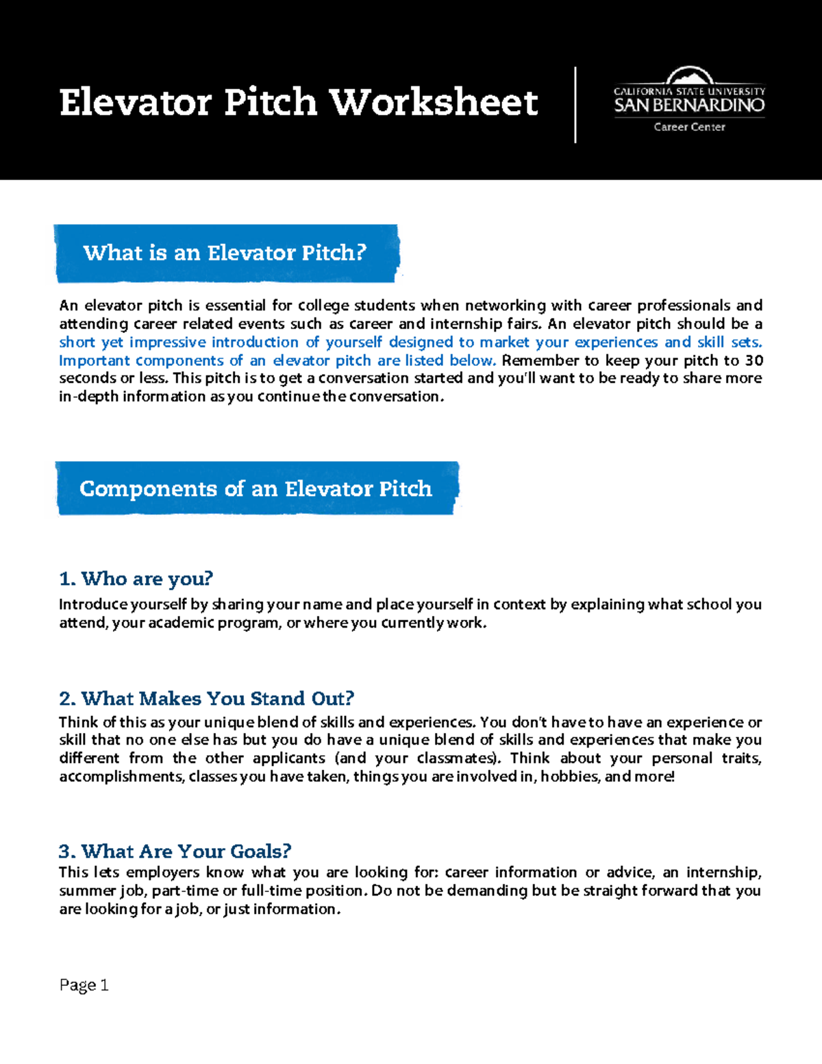 Elevator Pitch Worksheet: Crafting Your 30-Second Introduction - Studocu