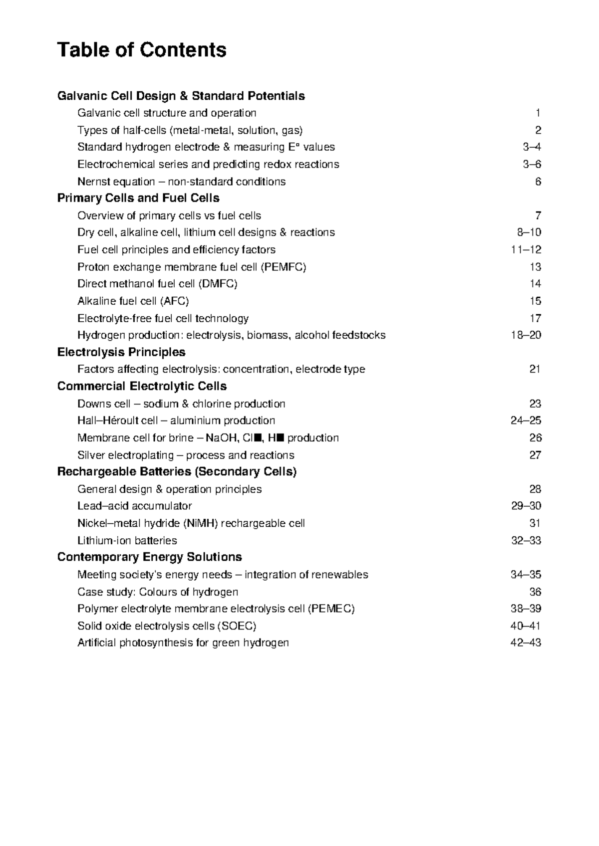 VCE Electrolysis Guide: Table of Contents and Key Concepts - Studocu