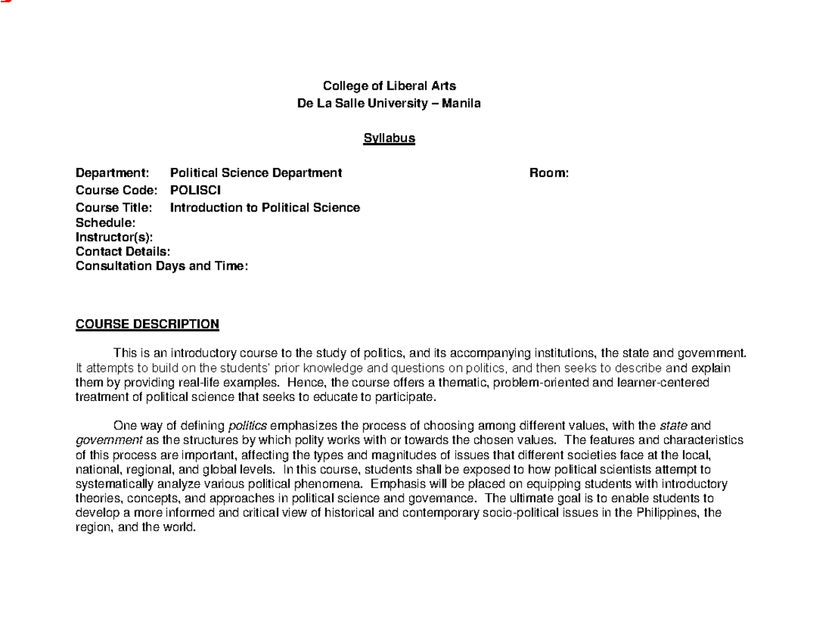 POLISCI Syllabus AY First Term: Introduction to Political Science ...