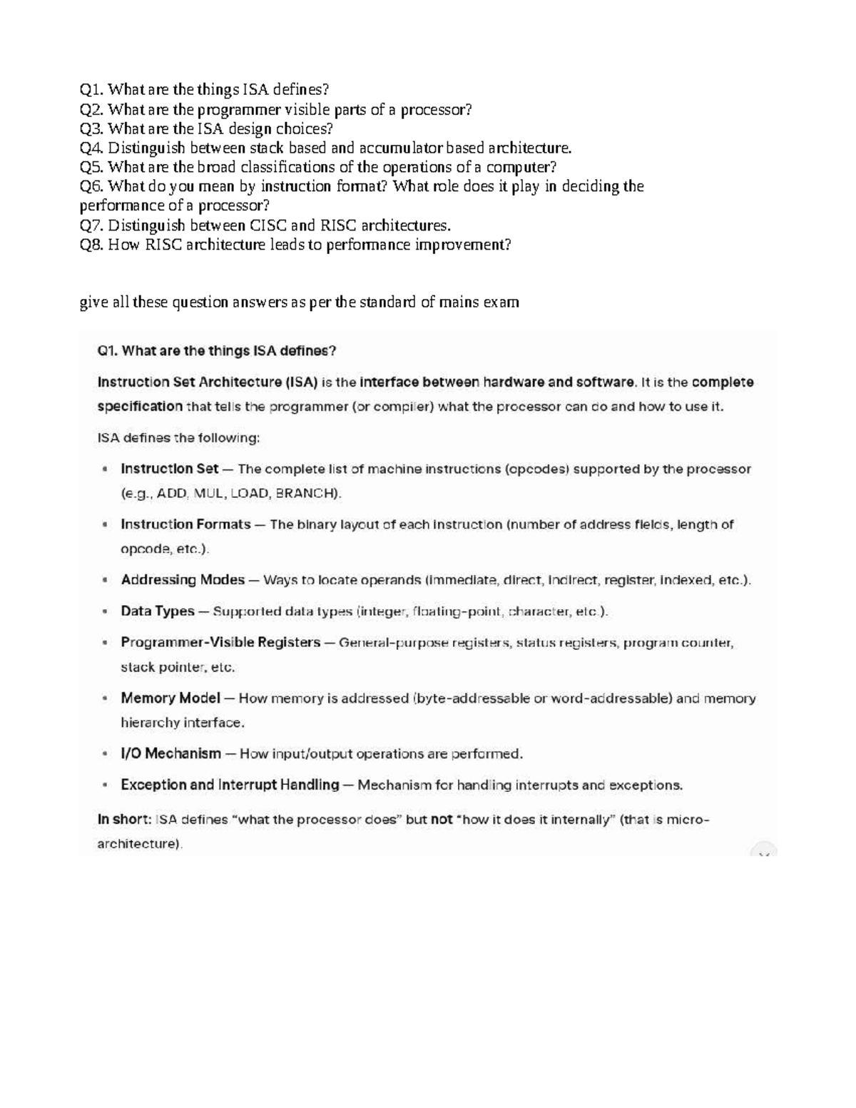 Question answers - yes - Q1. What are the things ISA defines? Q2. What ...