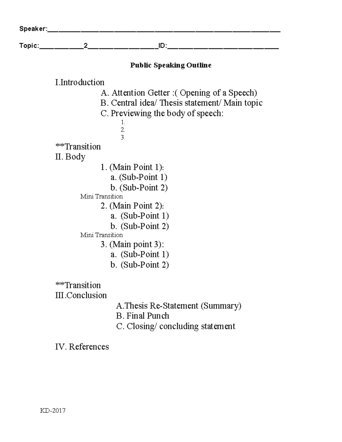 Outline Sample 2017-2018 - Public Speaking Outline I A. Attention ...