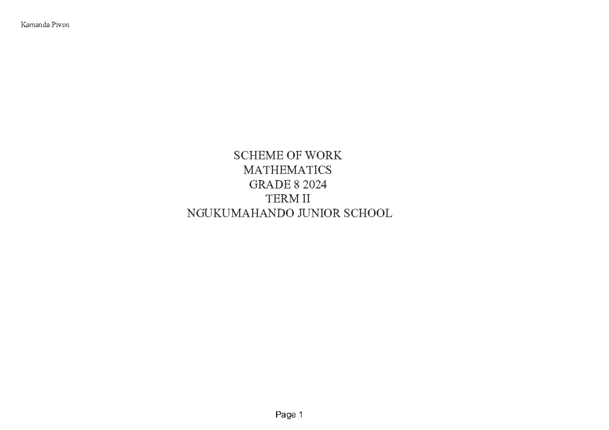 701767 Mathematics Grade 8 Term II - Scheme of Work on Rates & Ratios ...