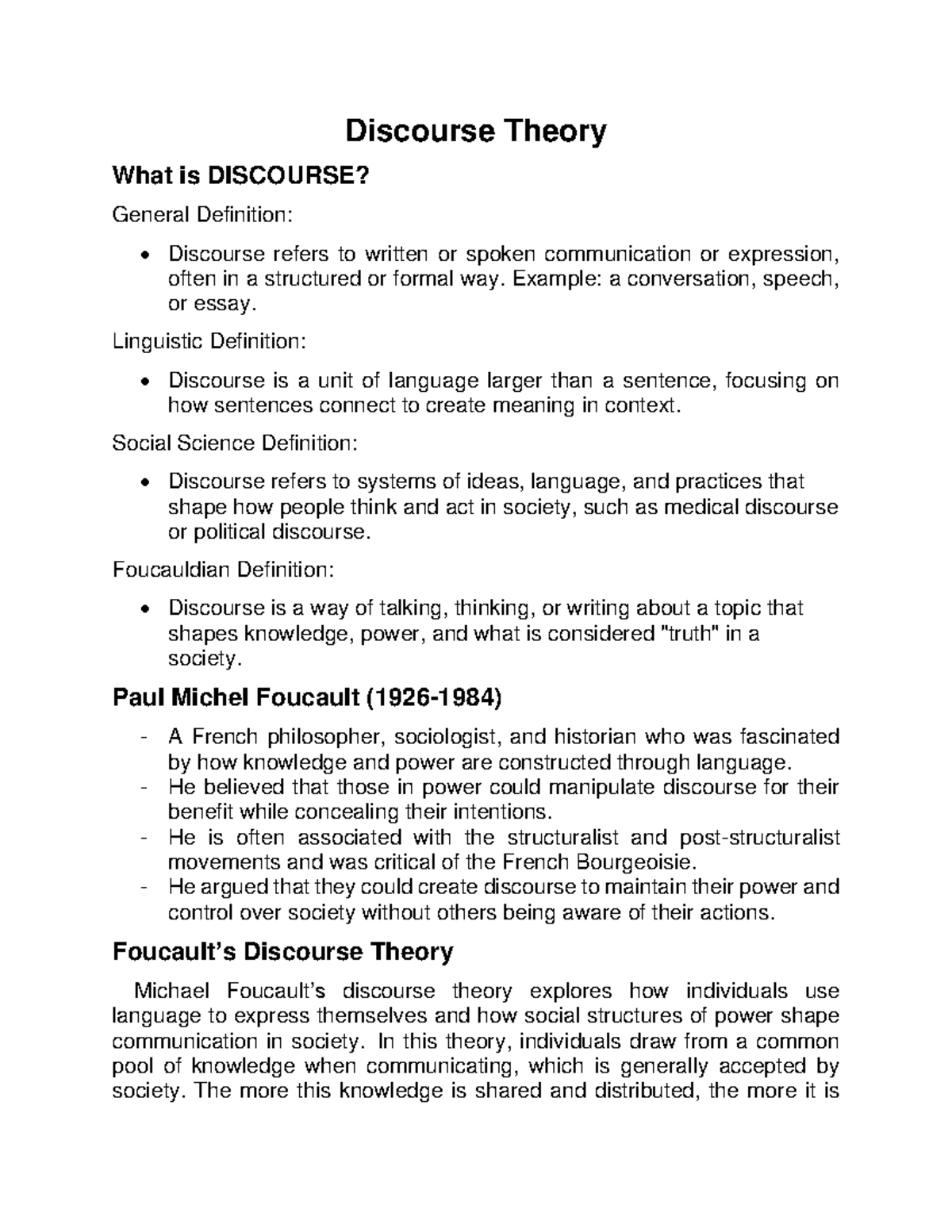 Foucault's Discourse Theory - Discourse Theory What is DISCOURSE ...
