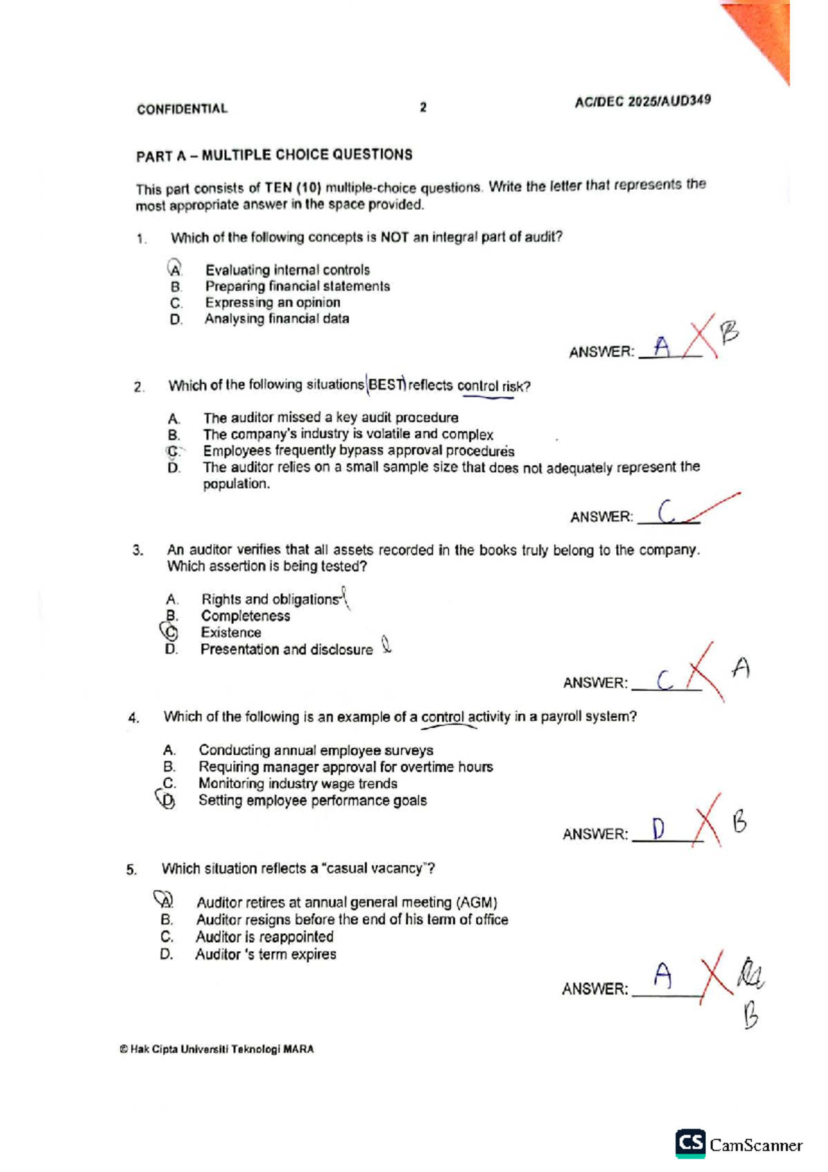 AUD349 Common Test: Multiple Choice Questions & Answers - Studocu