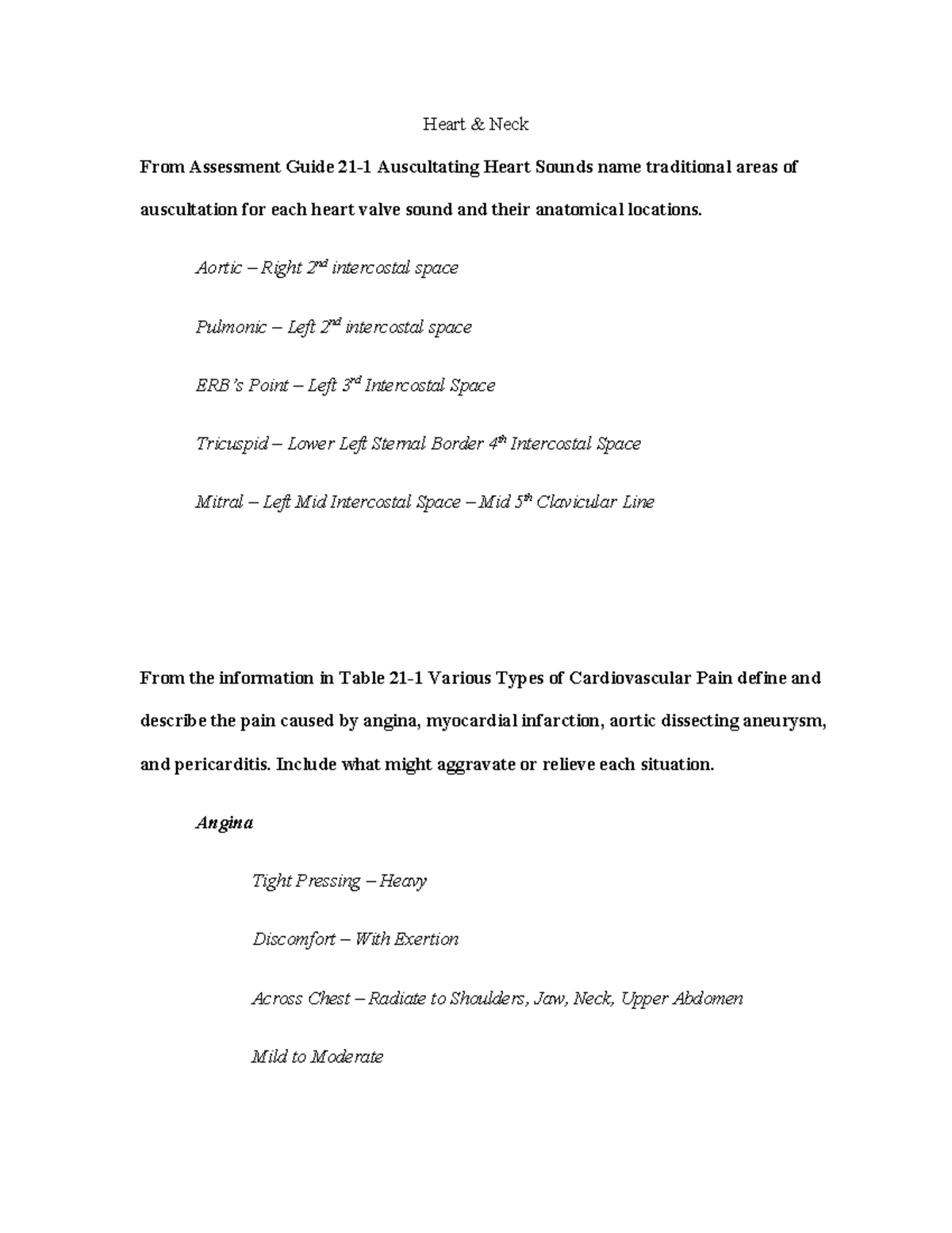 Heart and Neck Vessels: Assessment Guide for Cardiac Auscultation - Studocu