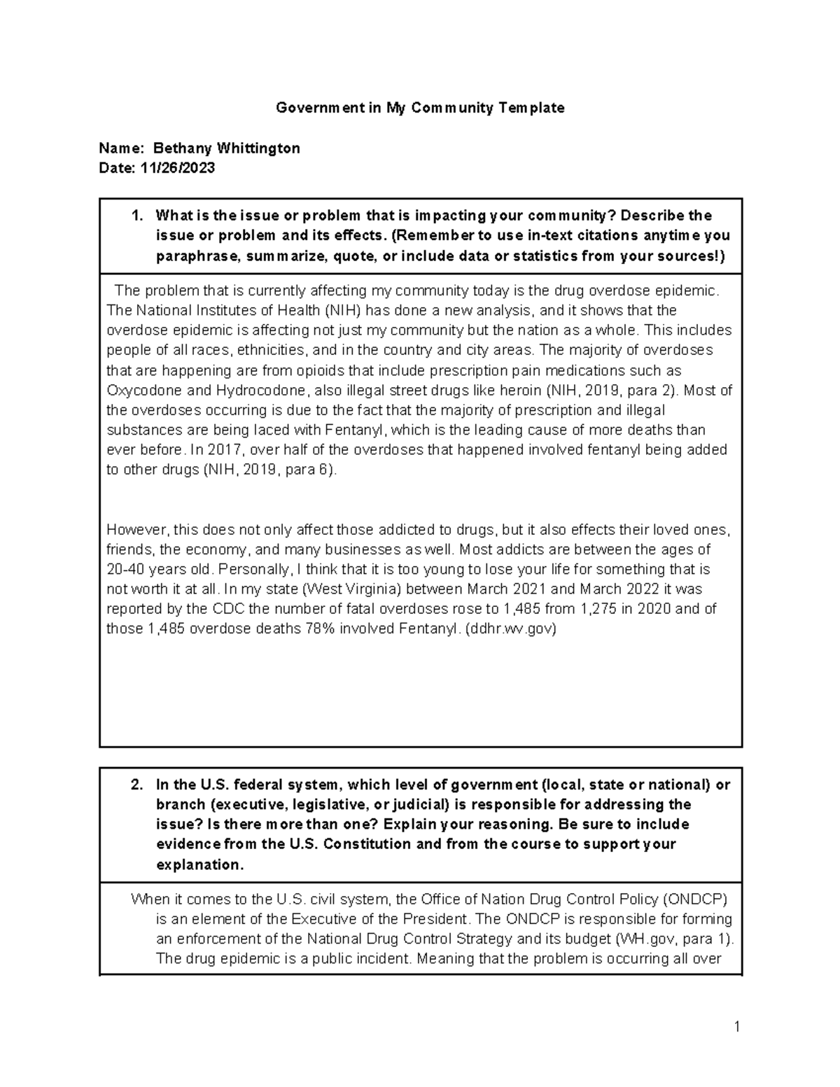 US Government Touchstone 2: Addressing the Drug Overdose Crisis - Studocu