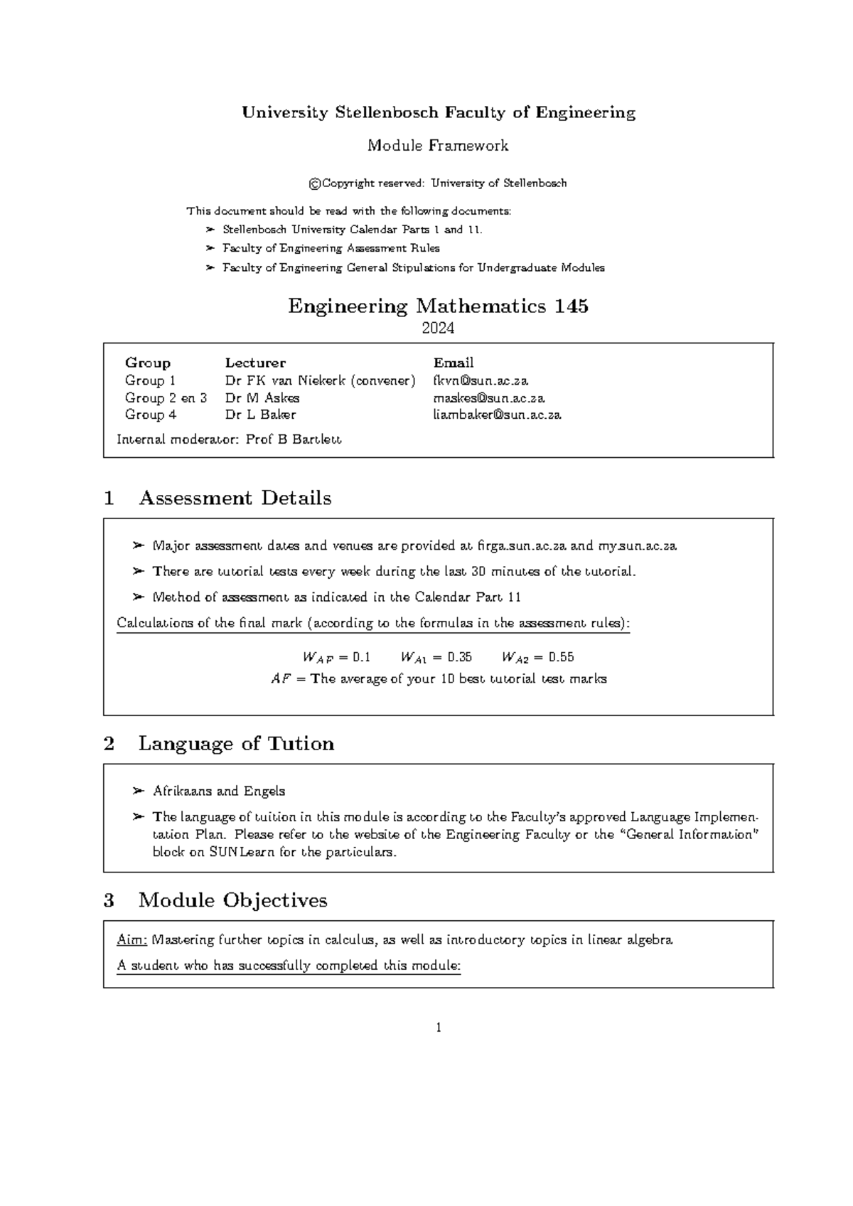 Engineering Math 145: Module Framework for 2024 Exam Prep - Studocu