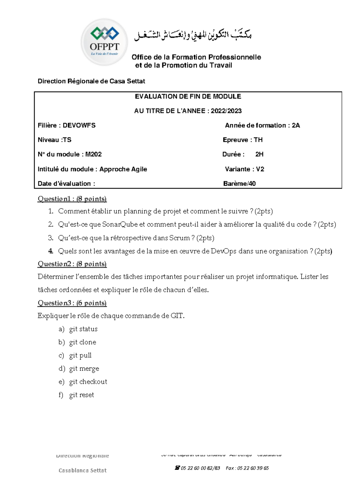 EFM 8 - Evaluation de Fin de Module en Approche Agile (2022) - Studocu