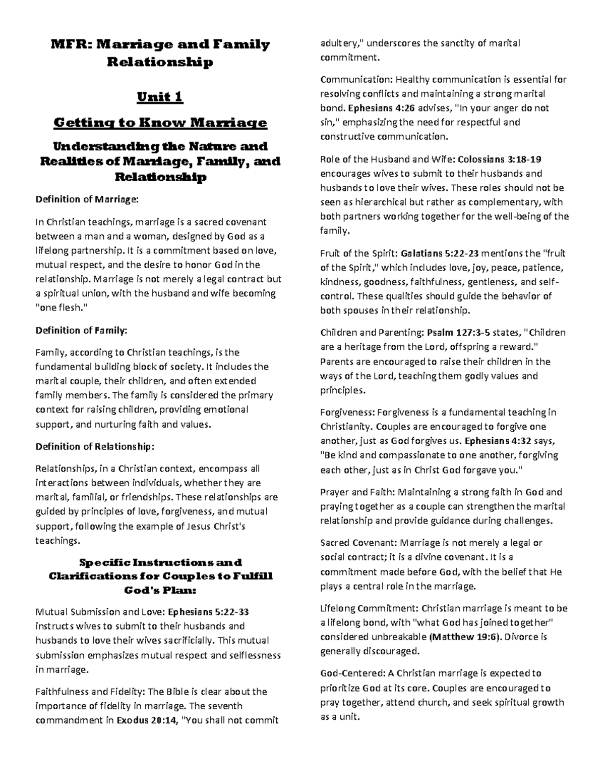 Handout MFR - Marriage and Family Relationship - MFR: Marriage and ...