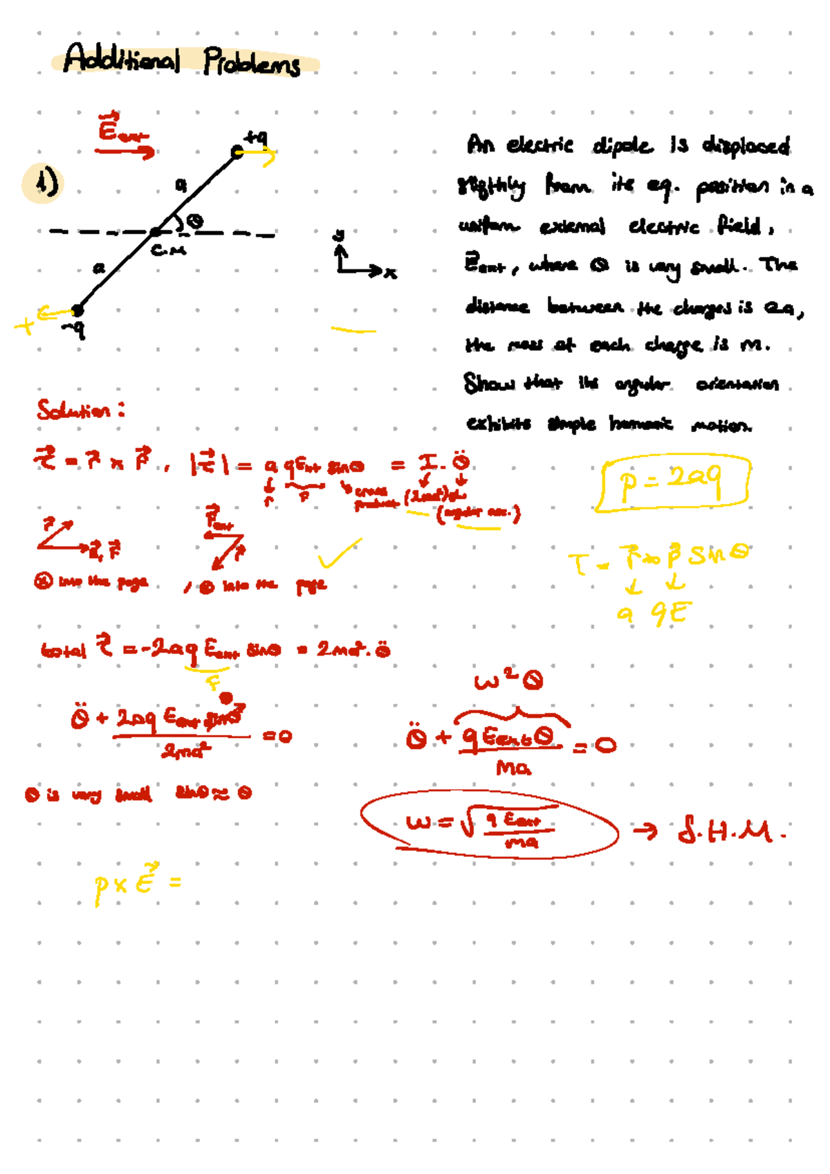 Phys 201 Additional Problems on Electric Fields and Forces - Studocu