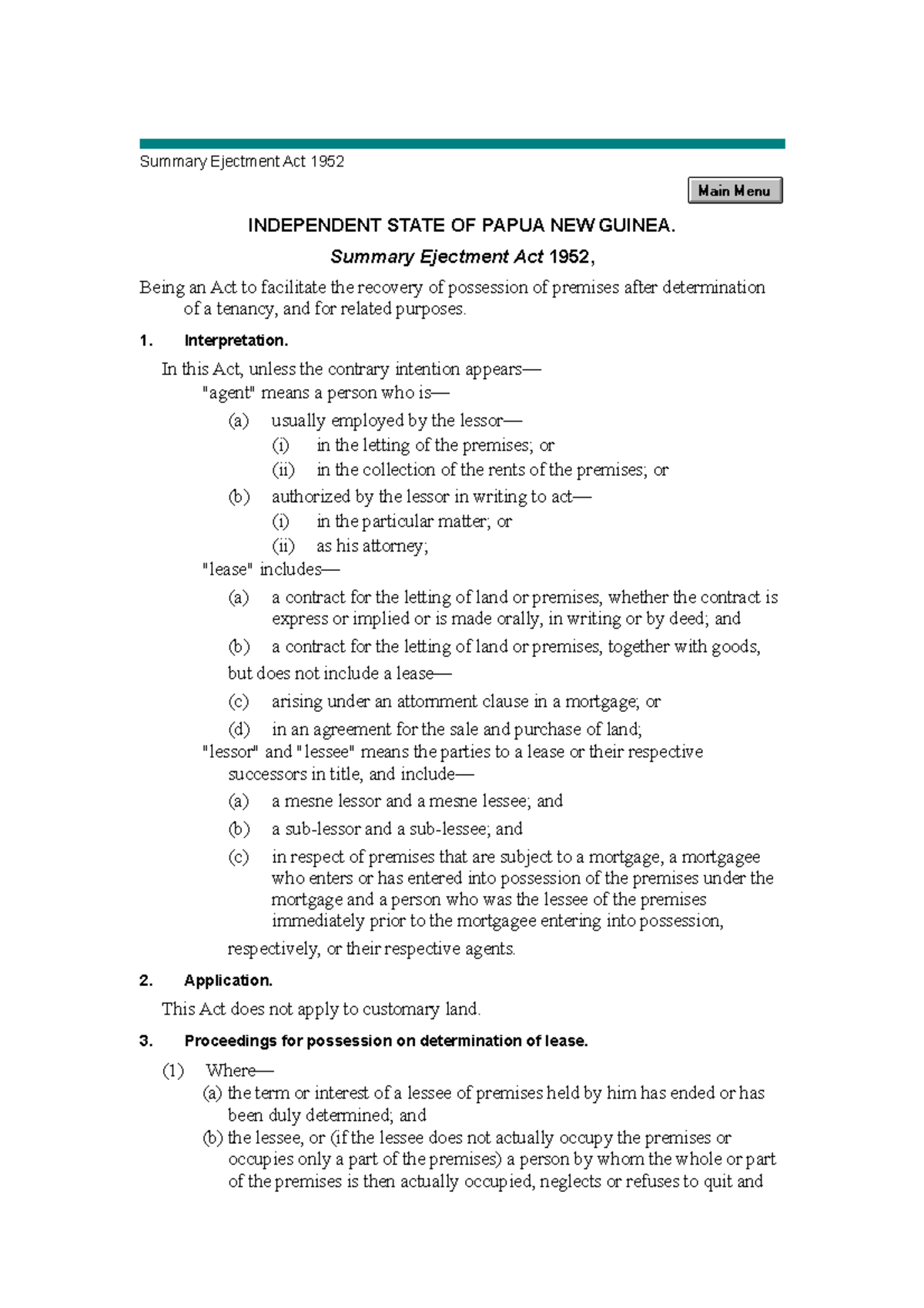Summary Ejectment Act 1952 - Summary Ejectment Act 1952 INDEPENDENT ...