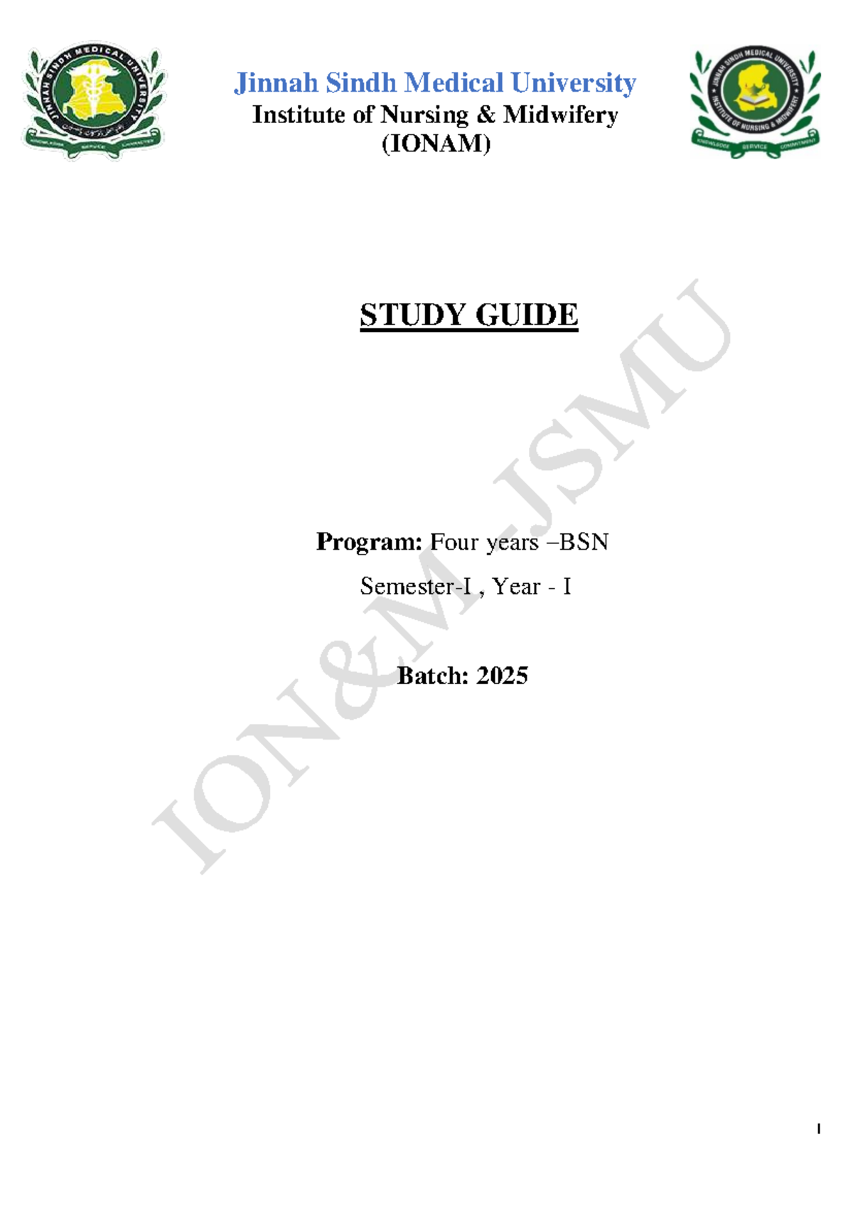 BS Nursing Semester 1 Study Guide (Batch 2025) - IONAM - Studocu