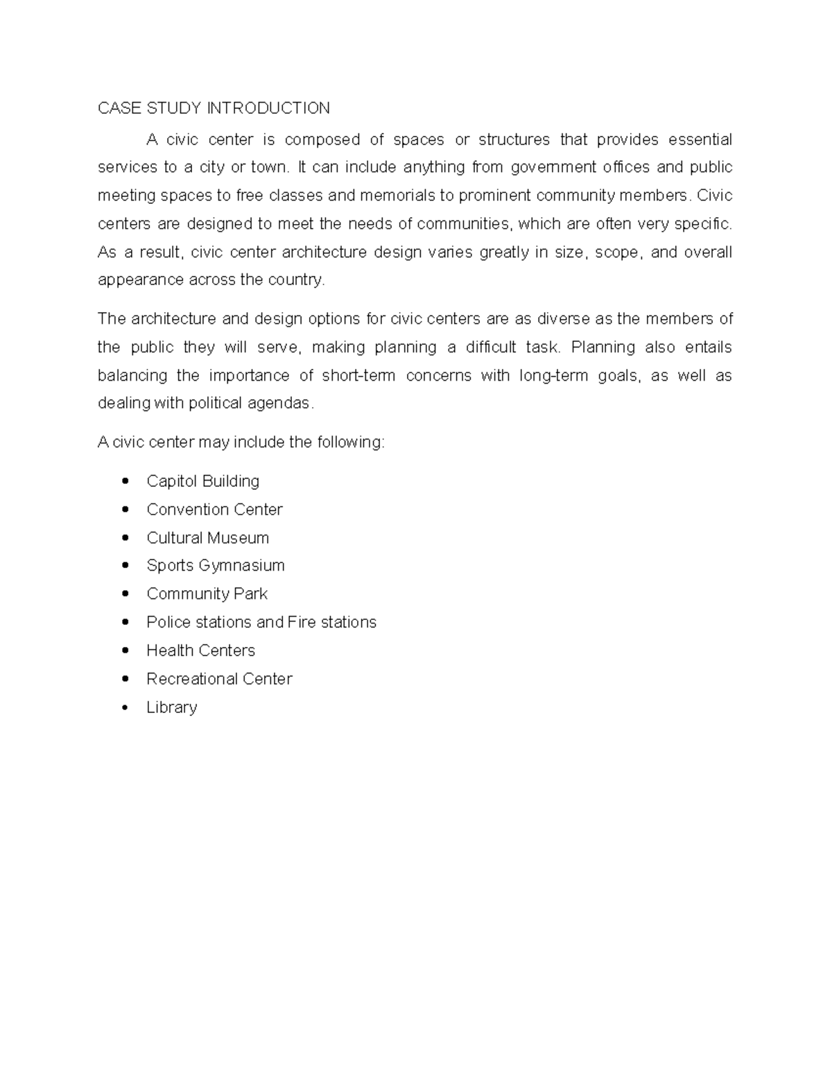 Midterm Case Study - It is an introduction related to civic center ...