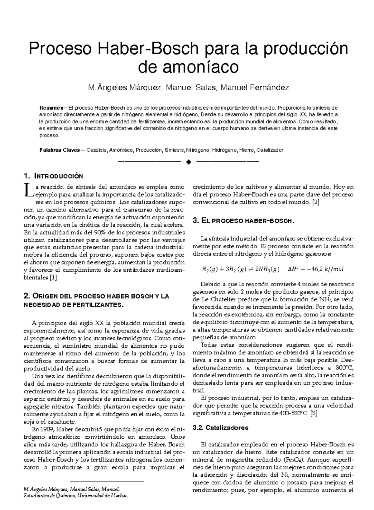 23-24 Final Exam: Proceso Haber-Bosch y Producción de Amoníaco - Studocu