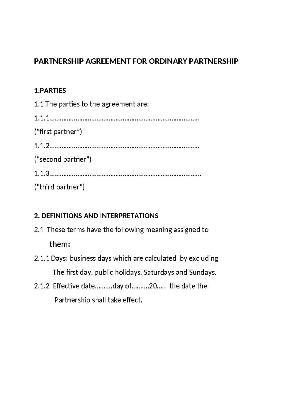 Lesson 6 - LAW - Partnership Agreement for Ordinary Partnership - Studocu