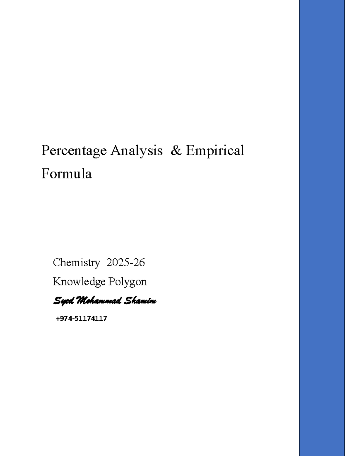 Percentage Analysis of Empirical Formulas in Chemistry (CHEM 101) - Studocu