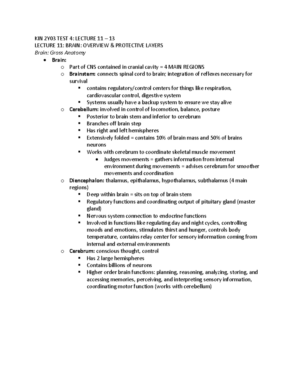 KIN 2Y03 TEST 4 - notes - KIN 2Y03 TEST 4: LECTURE 11 – 13 LECTURE 11 ...