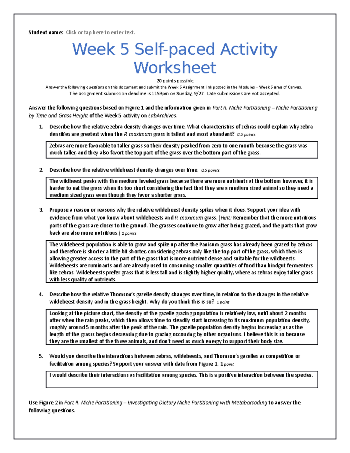 Week 5 Bio Study: Niche Partitioning Insights and Animal Interactions ...
