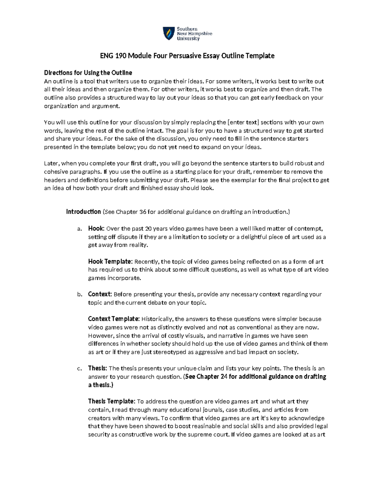 ENG 190 Module Four Persuasive Essay Outline Template - For some ...