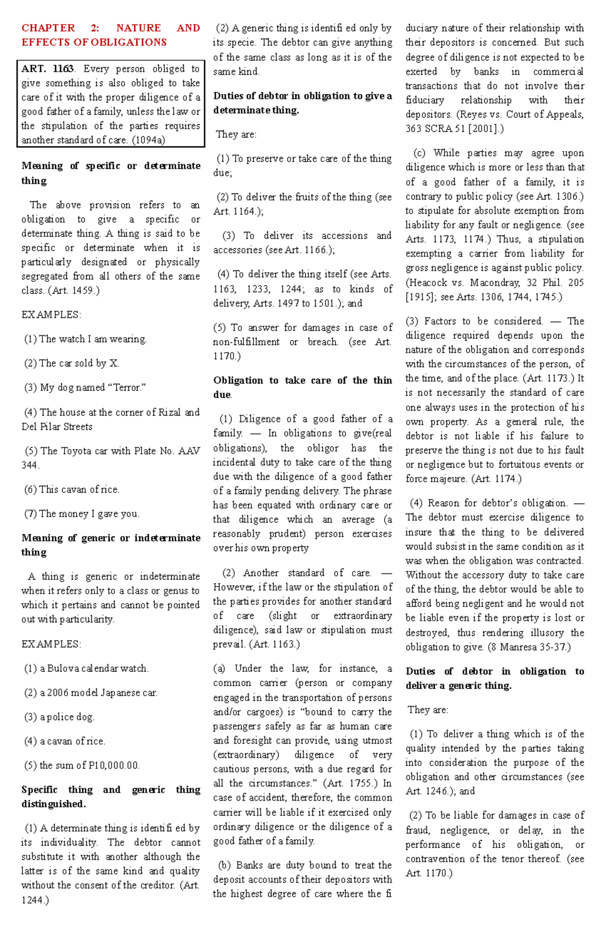 Oblicon - chap2&3 - idk - CHAPTER 2: NATURE AND EFFECTS OF OBLIGATIONS ART. 1163. Every person ...