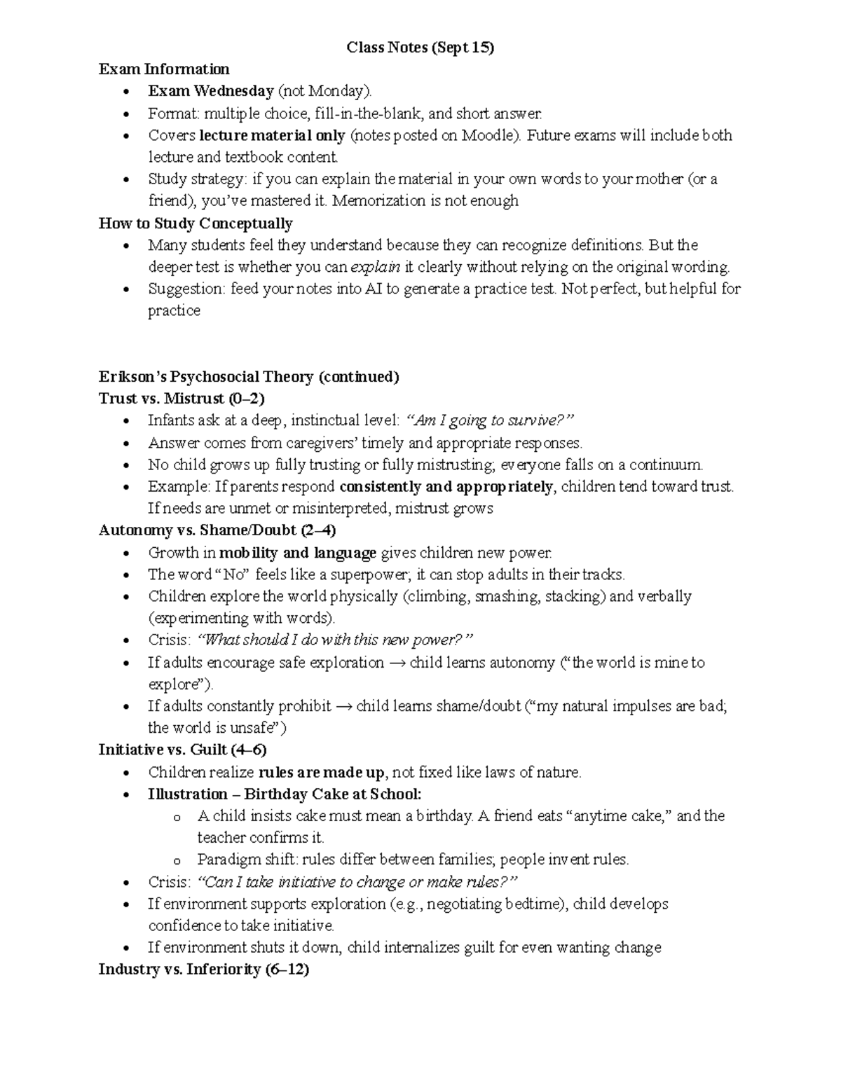 Erikson's Psychosocial Development Stages: Class Notes & Exam Info ...