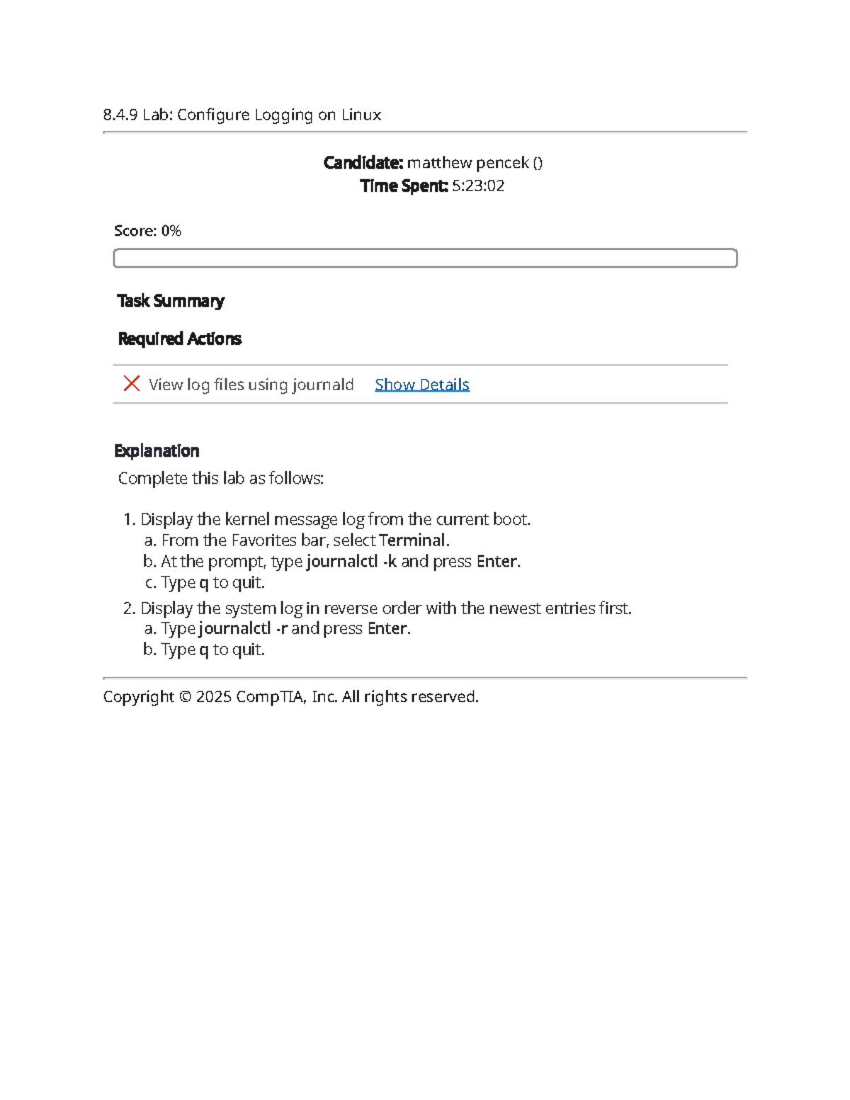 Configure Logging On Linux 84 Lab Configure Logging On Linux Candidate Matthew Pencek