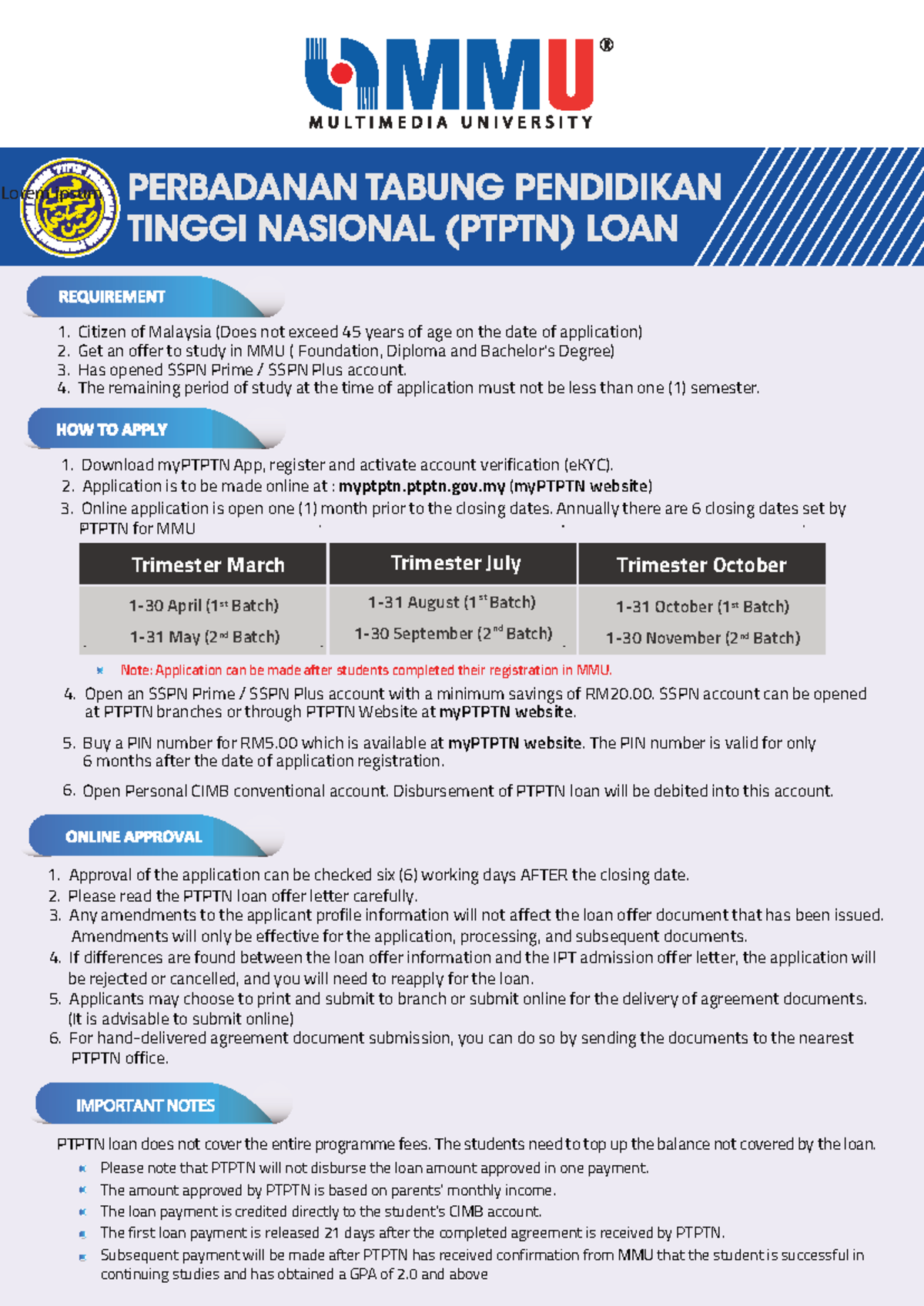 PTPTN Loan Application Guide for MMU Students - Studocu