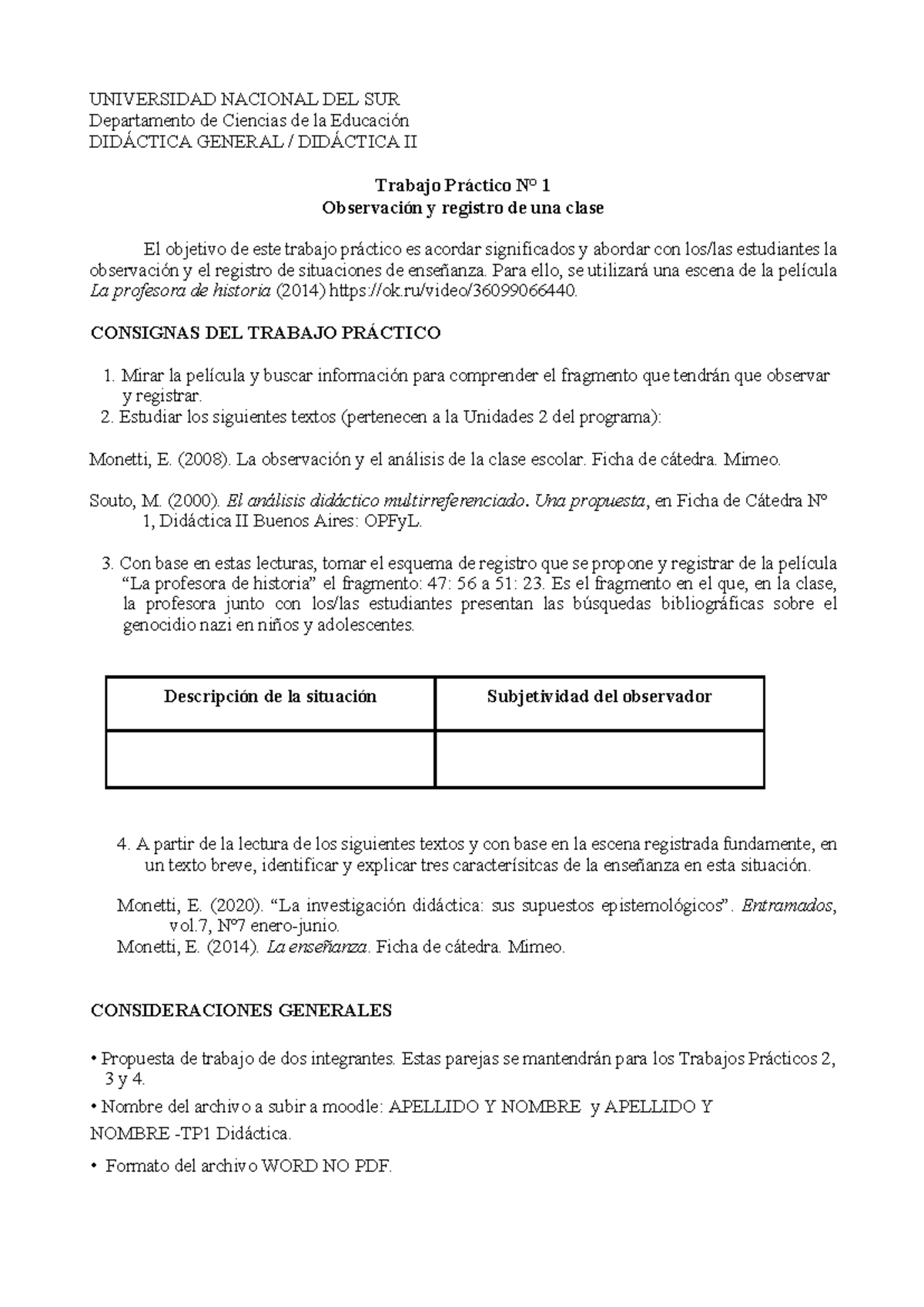 TP1 Didáctica General II: Observación y Registro de Clase 2025 - Studocu