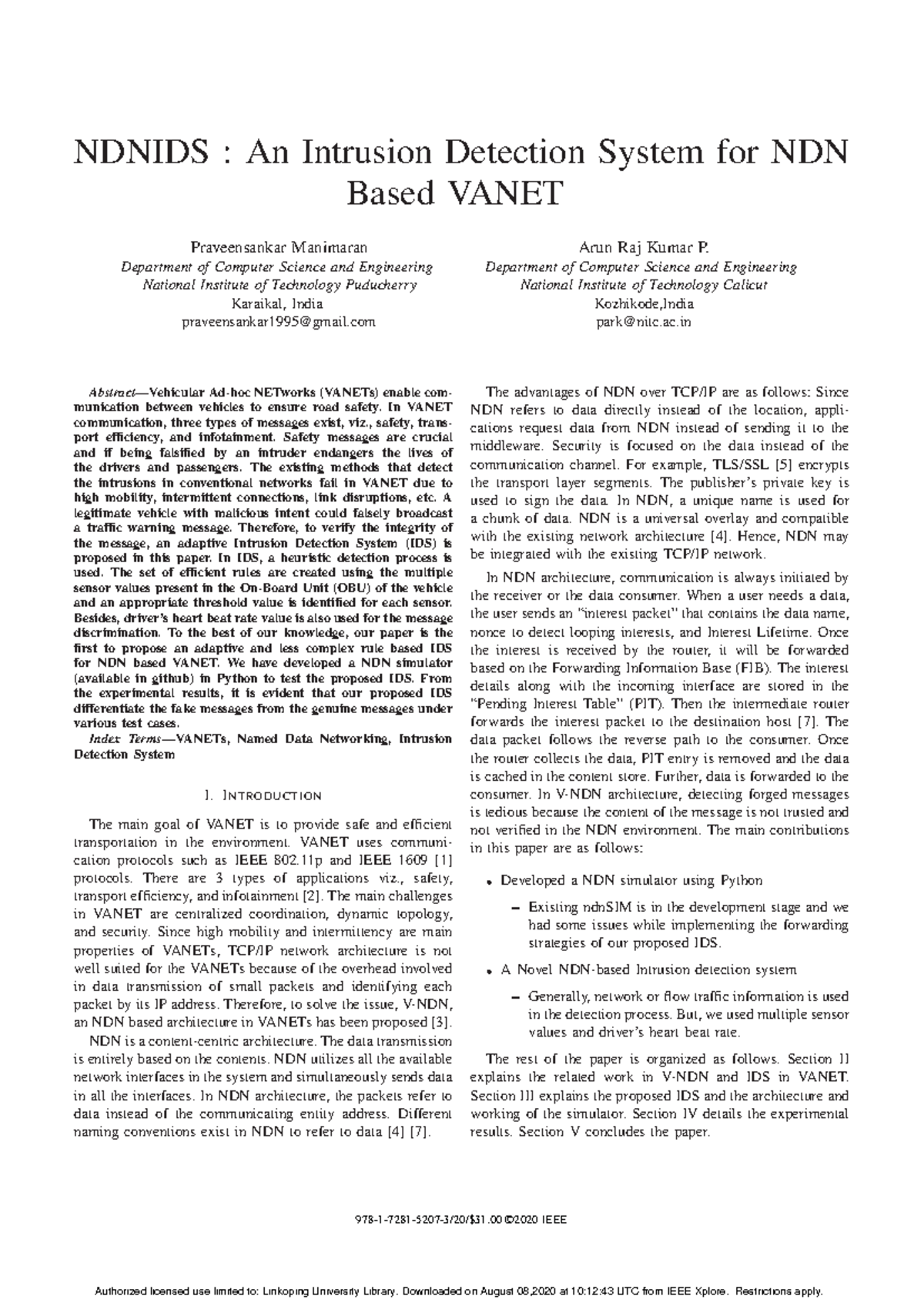 NDNIDS: A Rule-based Intrusion Detection System for VANETs - Studocu