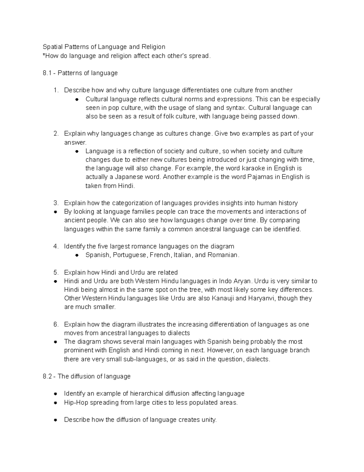 Chapter 8 APHG Notes: Language & Religion Spatial Patterns Analysis ...