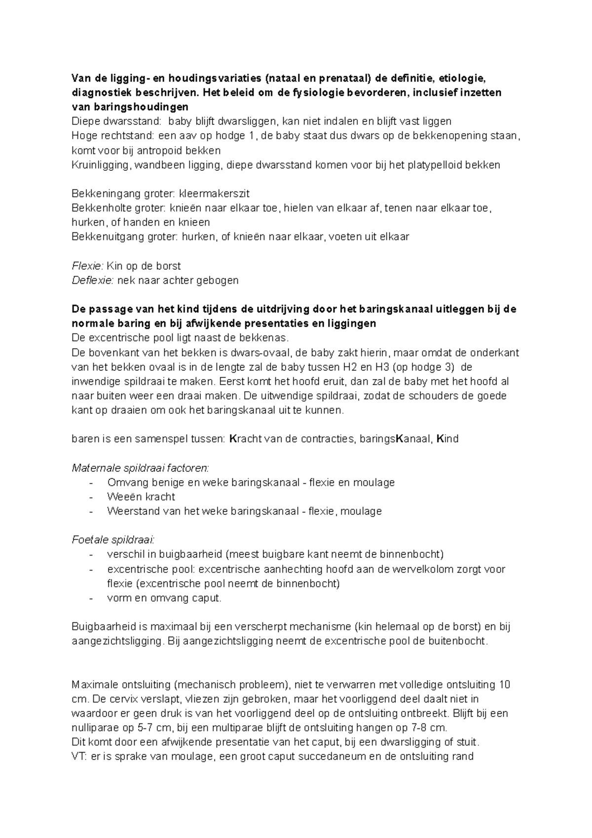 Weekdoelen 3.4: Verloskundige Positionering en Baringsprocessen - Jaar ...