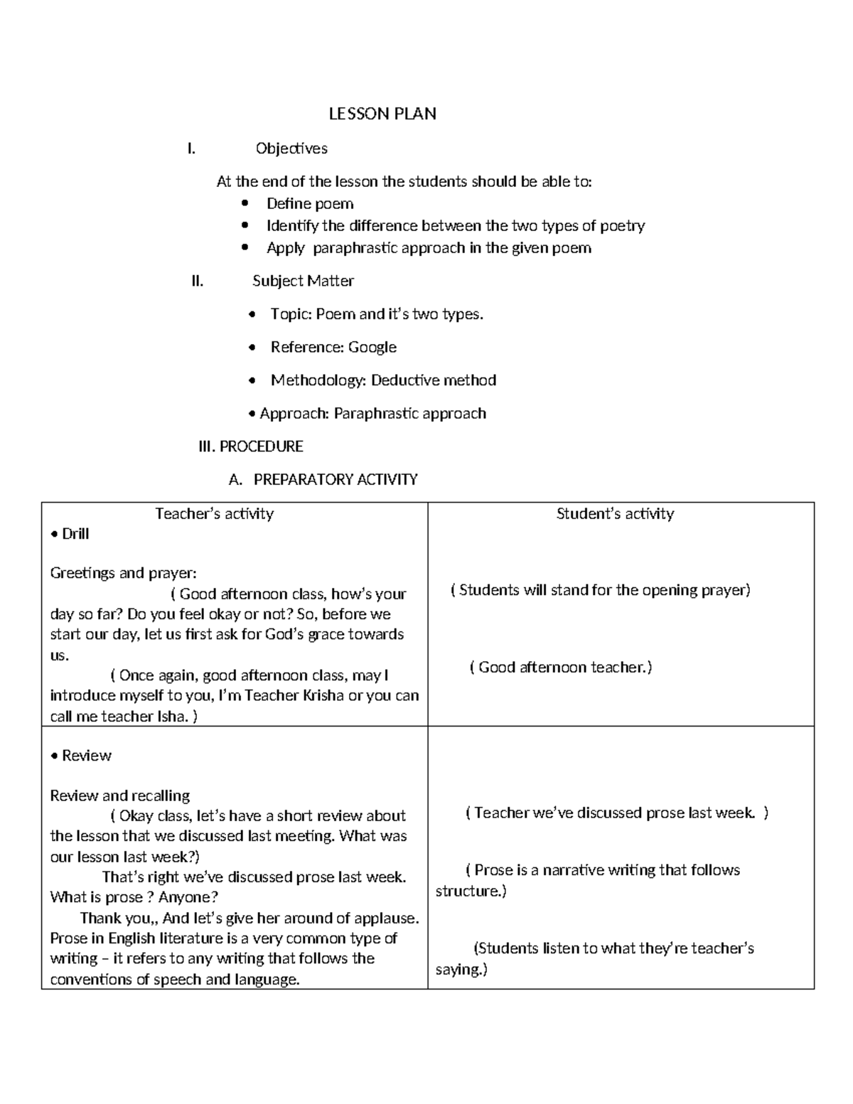 Sir Barcelo LP 075204 - Lesson Plan for all - LESSON PLAN I. Objectives ...