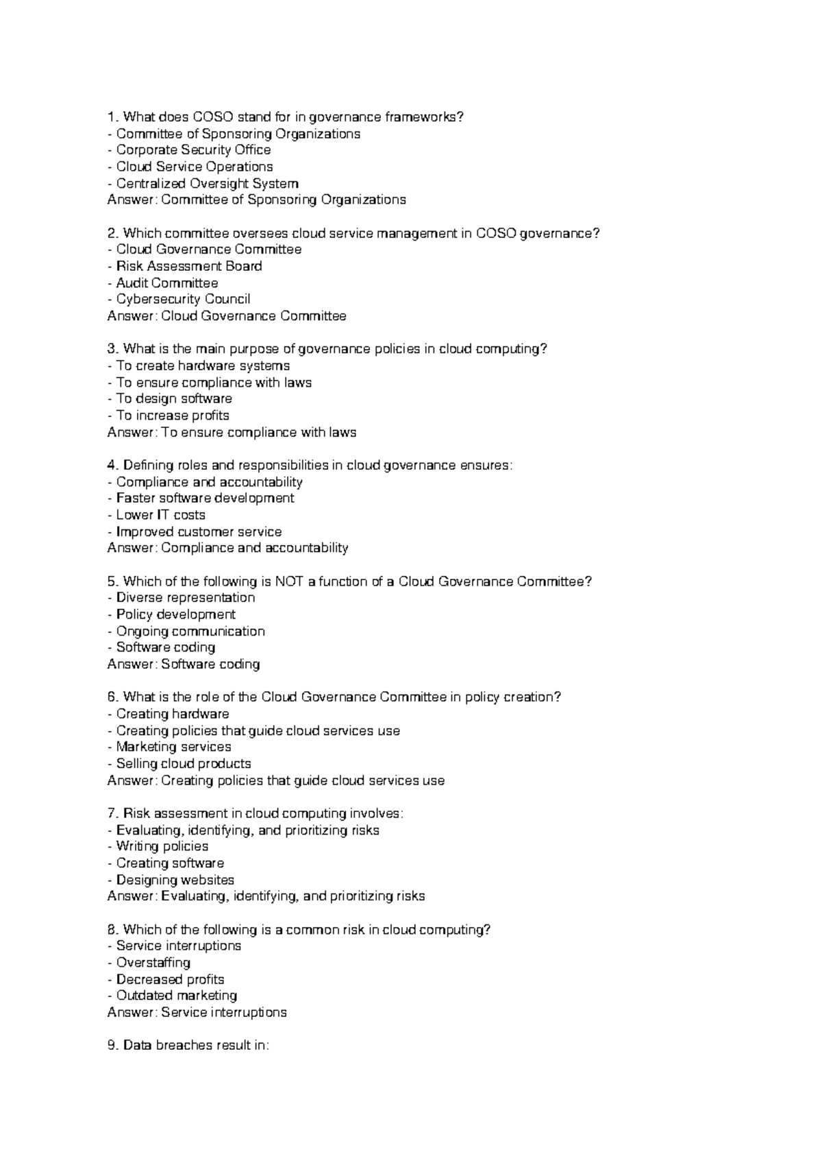 Cloud Governance and GDPR MCQs - 50 Questions for Review - Studocu